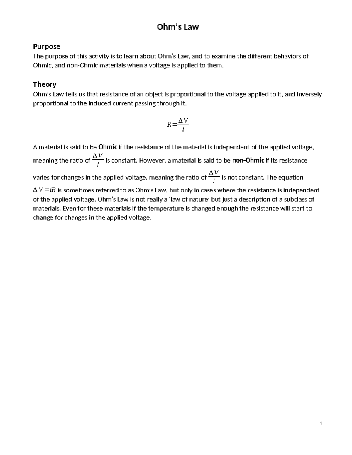 Fall2023 Ohms Law Lab Online - Ohm’s Law Purpose The purpose of this ...