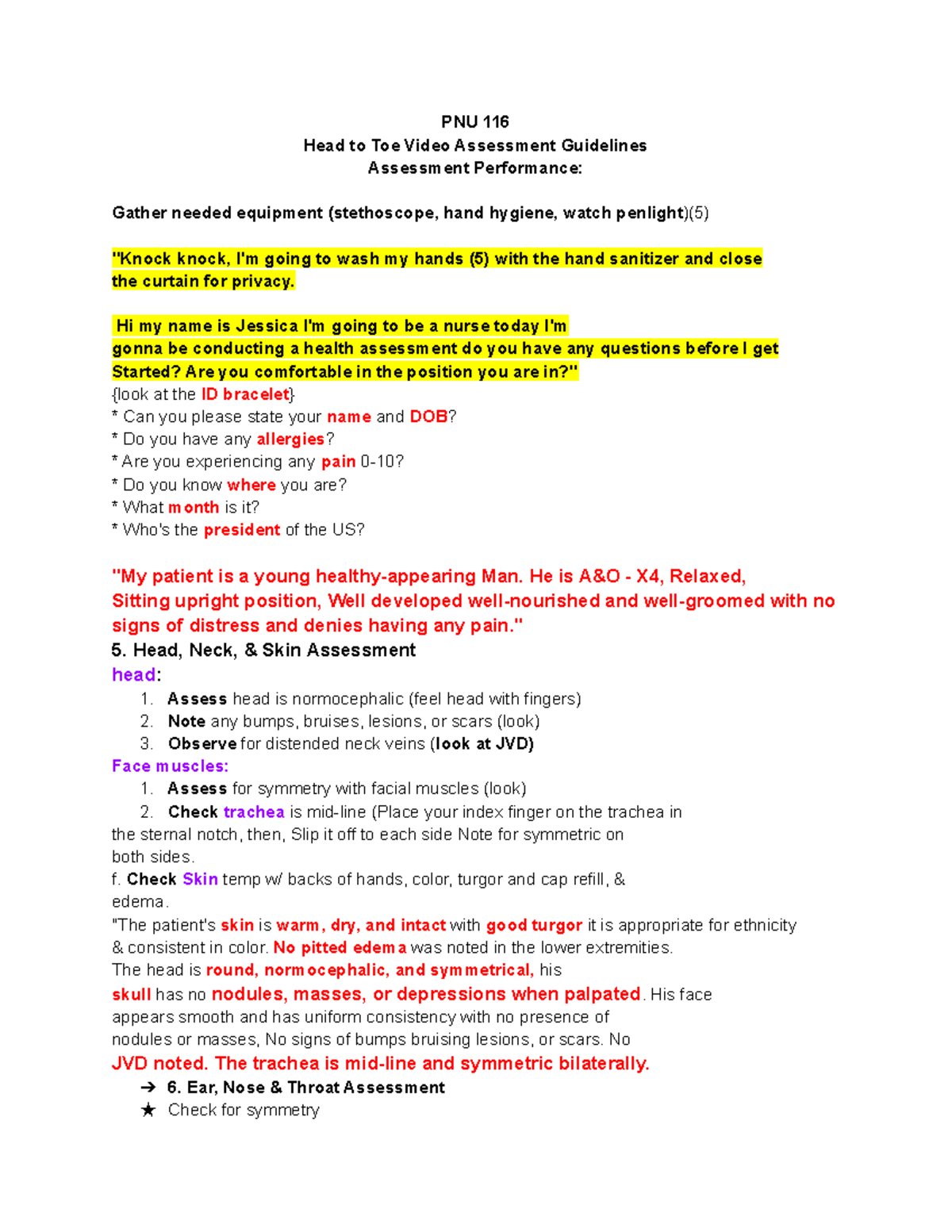 Assessment-2 - notes to help prep for nursing exams - PNU 116 Head to ...