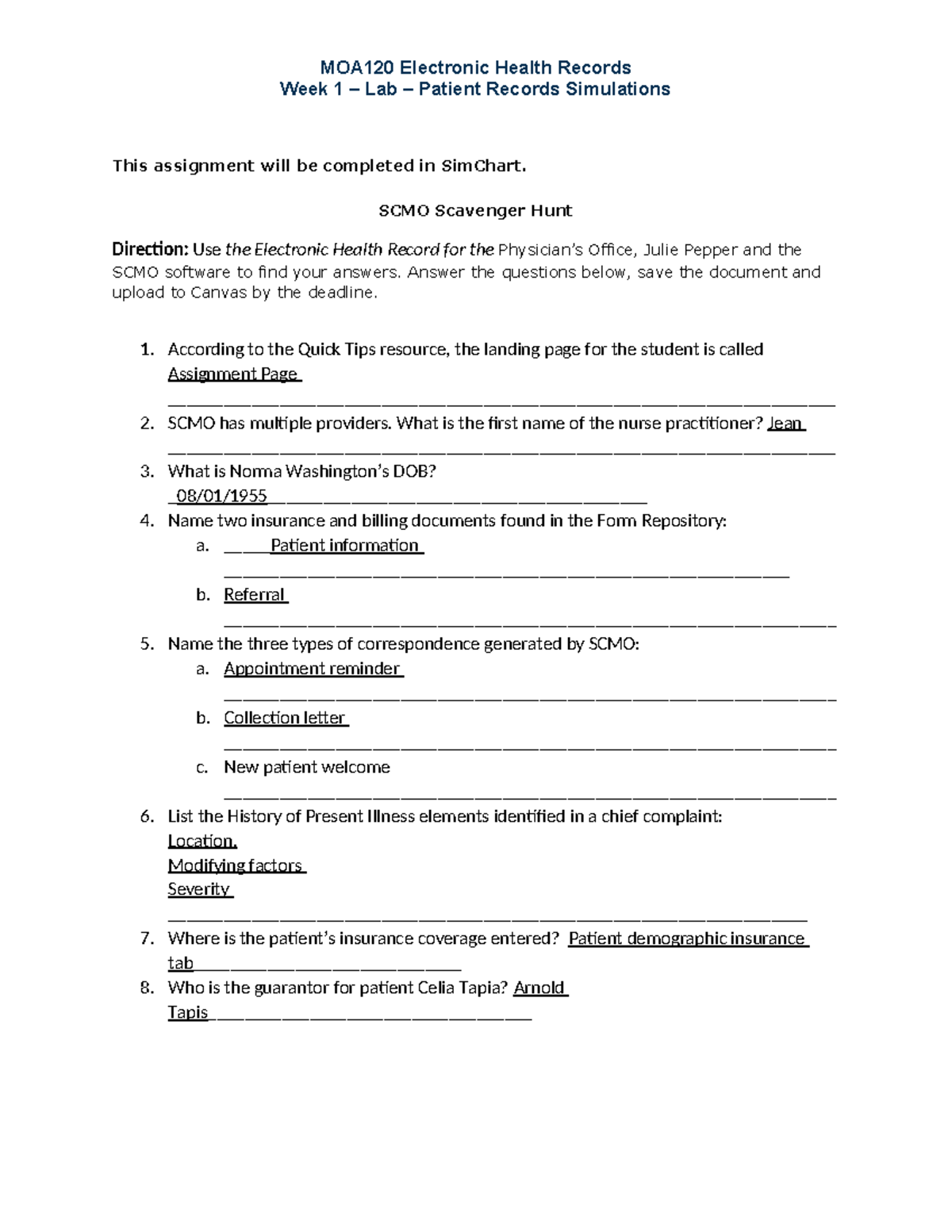 Wk1Online Lab EHR - Notes - MOA120 Electronic Health Records Week 1 ...