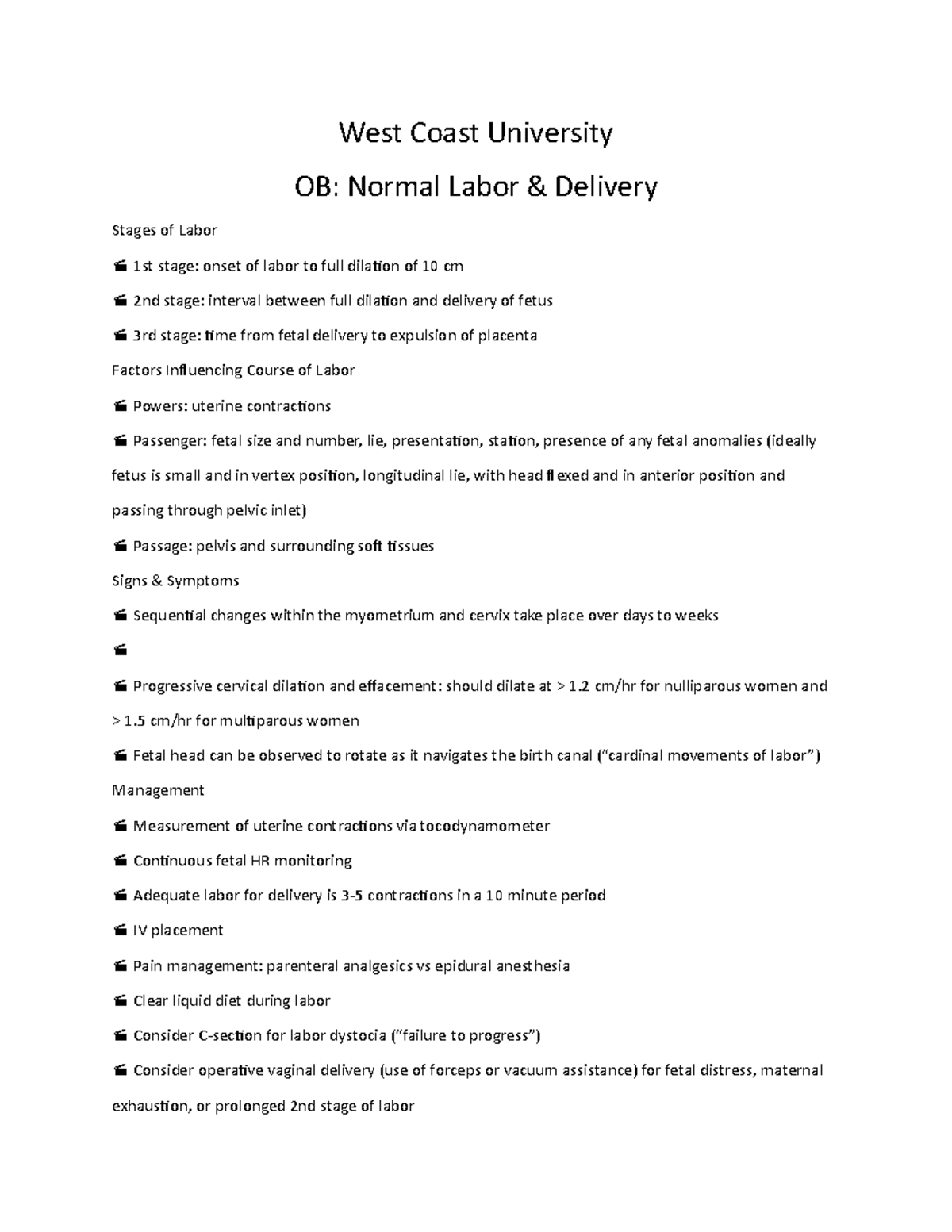 Normal Labor - notes( assessment, nursing interventions, treatments ...