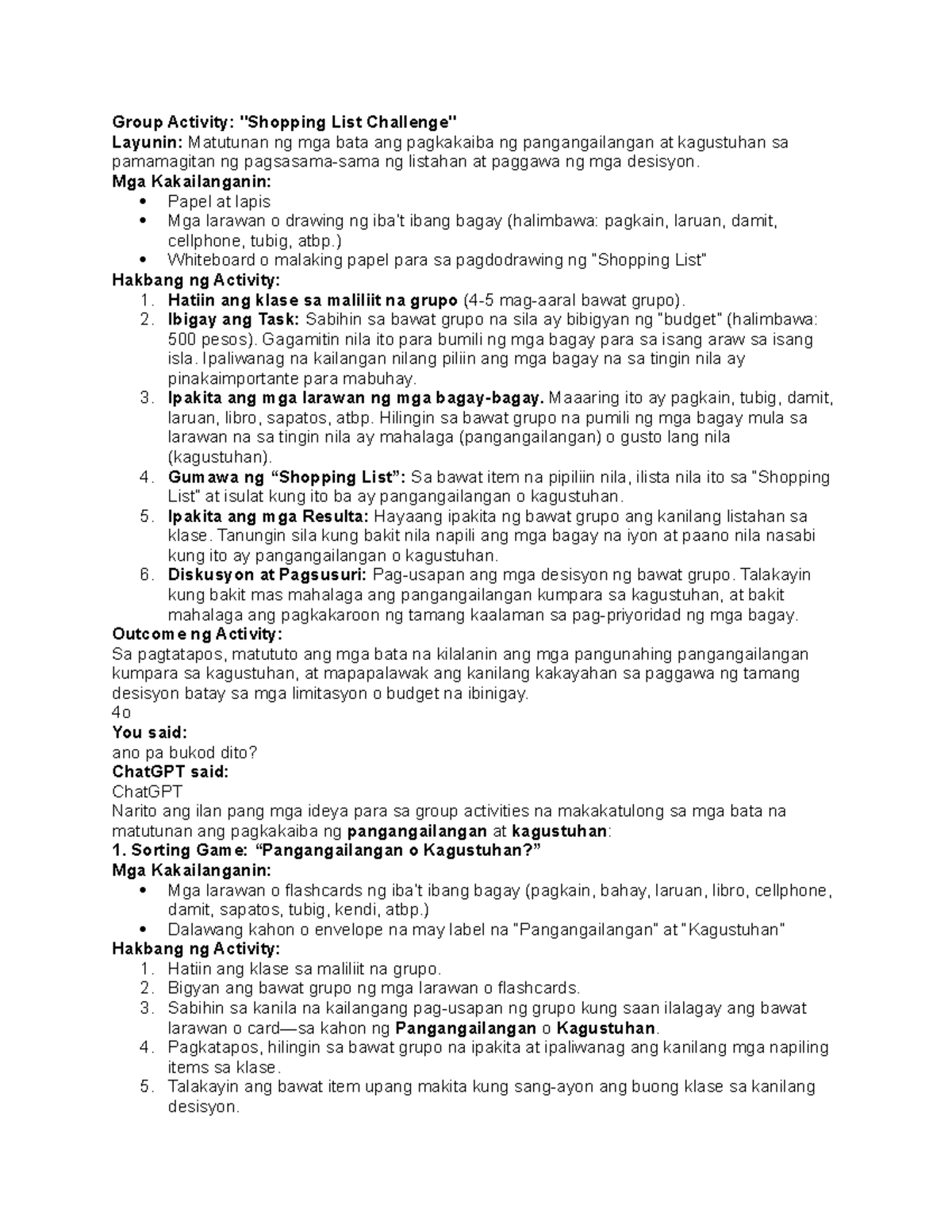 Group Activity AP DEMO - ekksd - Group Activity: "Shopping List ...