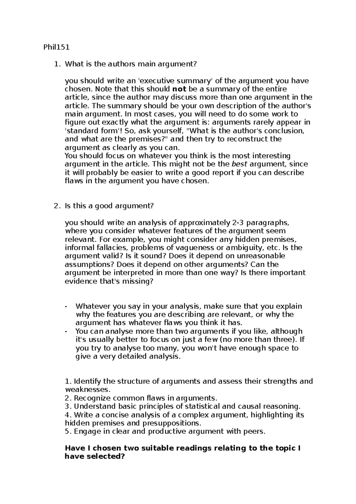 Phil151 - skns - Phil What is the authors main argument? you should ...