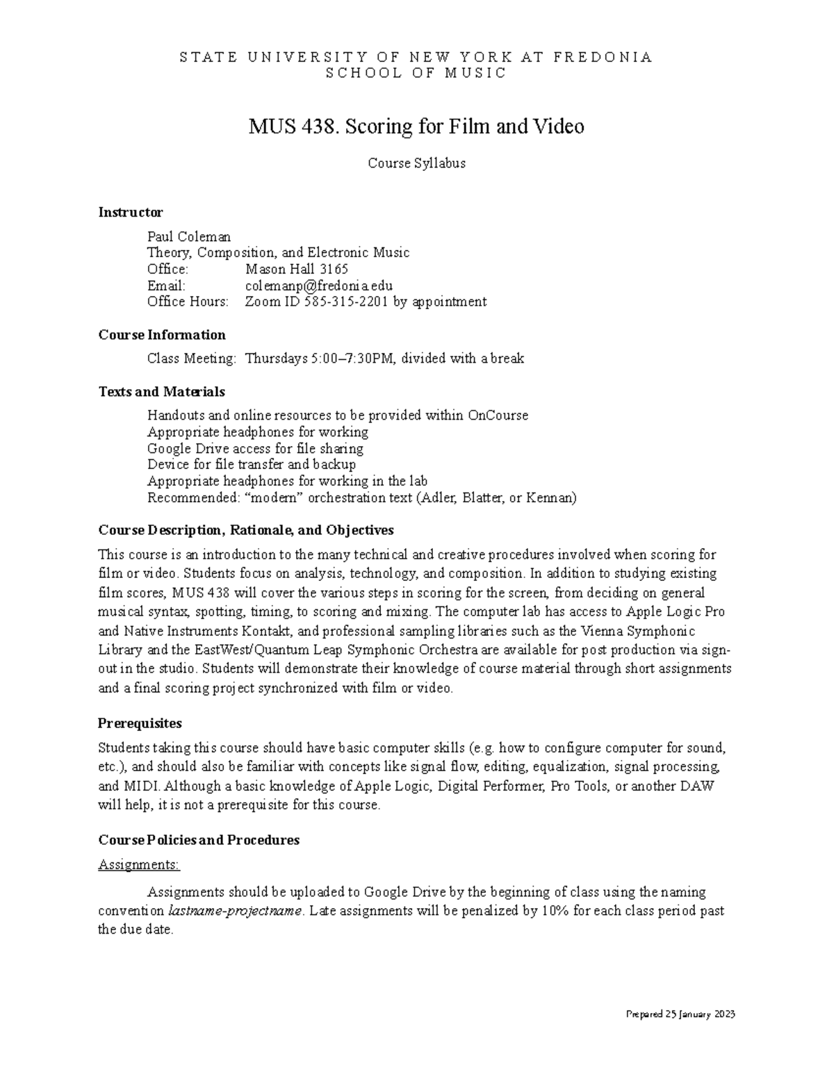 MUS 438 - Scoring for Film and Video - Sp2023 - S T A T E U N I V E R S ...