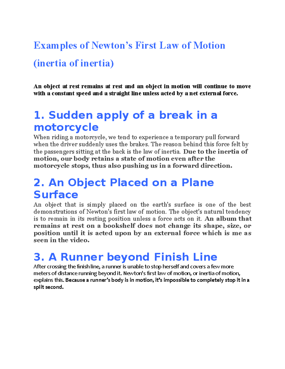 Examples of Newto 1 - SHVFUYEBF - Examples of Newton’s First Law of ...