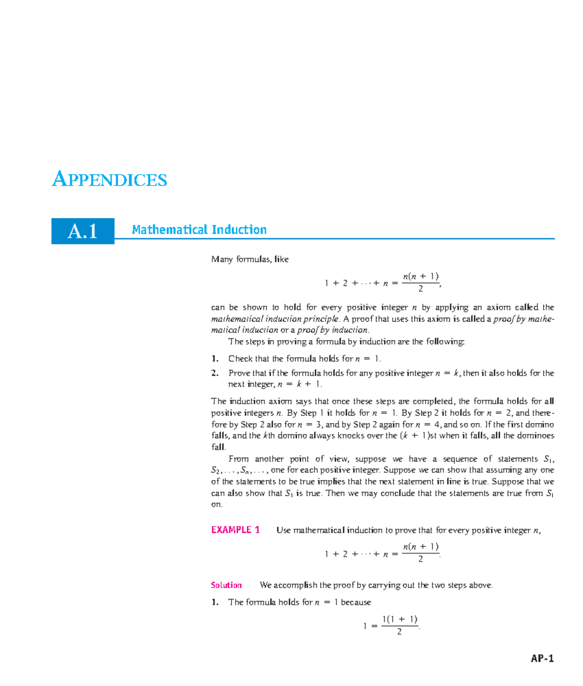 Calculus Basics Mathematical Induction Ap Appendices Mathematical Induction Many Formulas