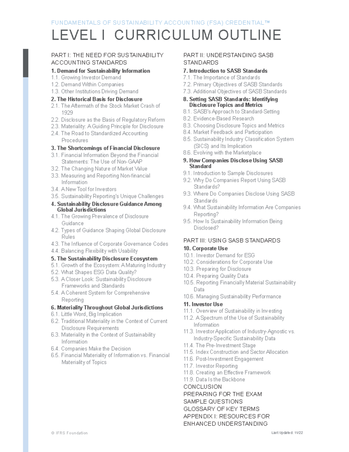 FSA Curriculum Outline 112322 combine - © IFRS Foundation PART I: THE ...