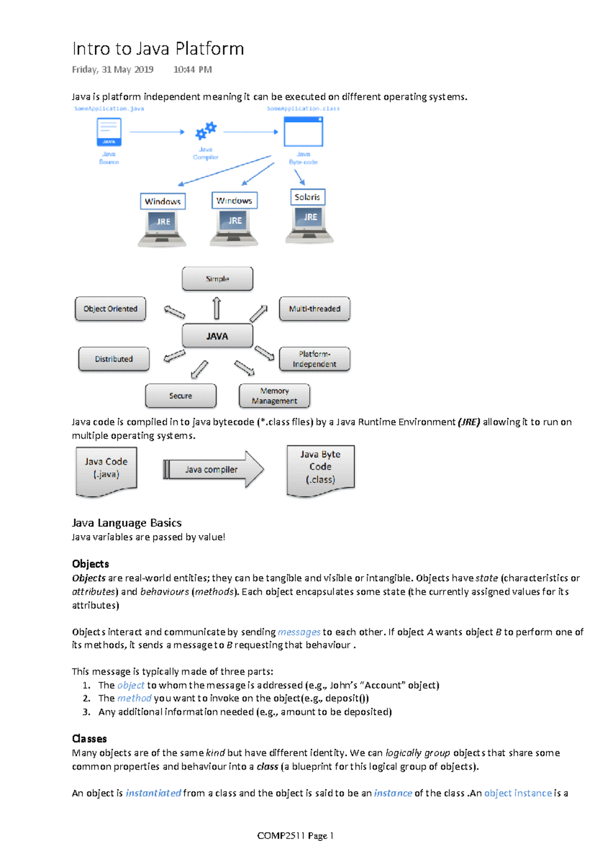 COMP2511-Notes - Notes to study for final exam - Java is platform ...