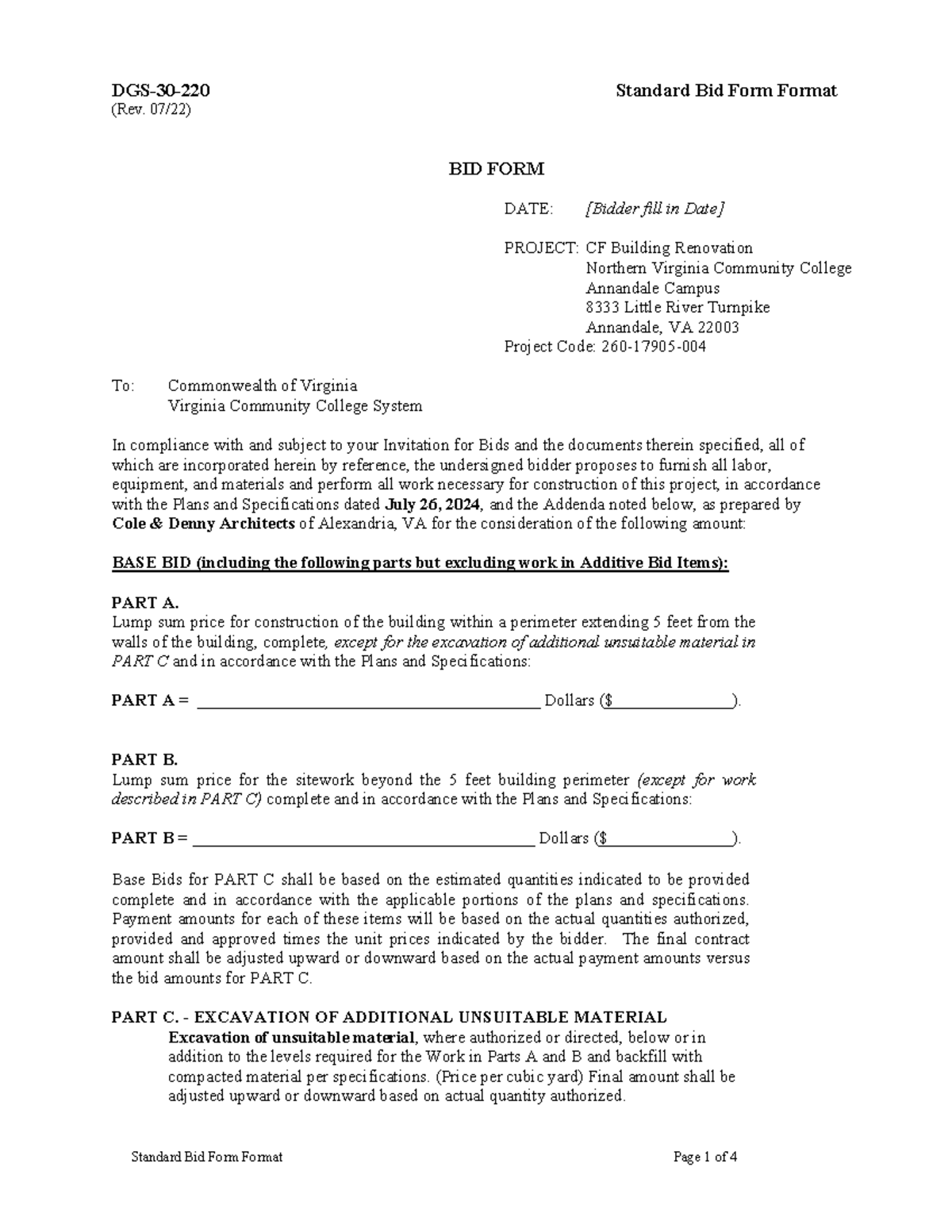 Bid Form - ppp - DGS-30-220 Standard Bid Form Format (Rev. 07/22) BID ...