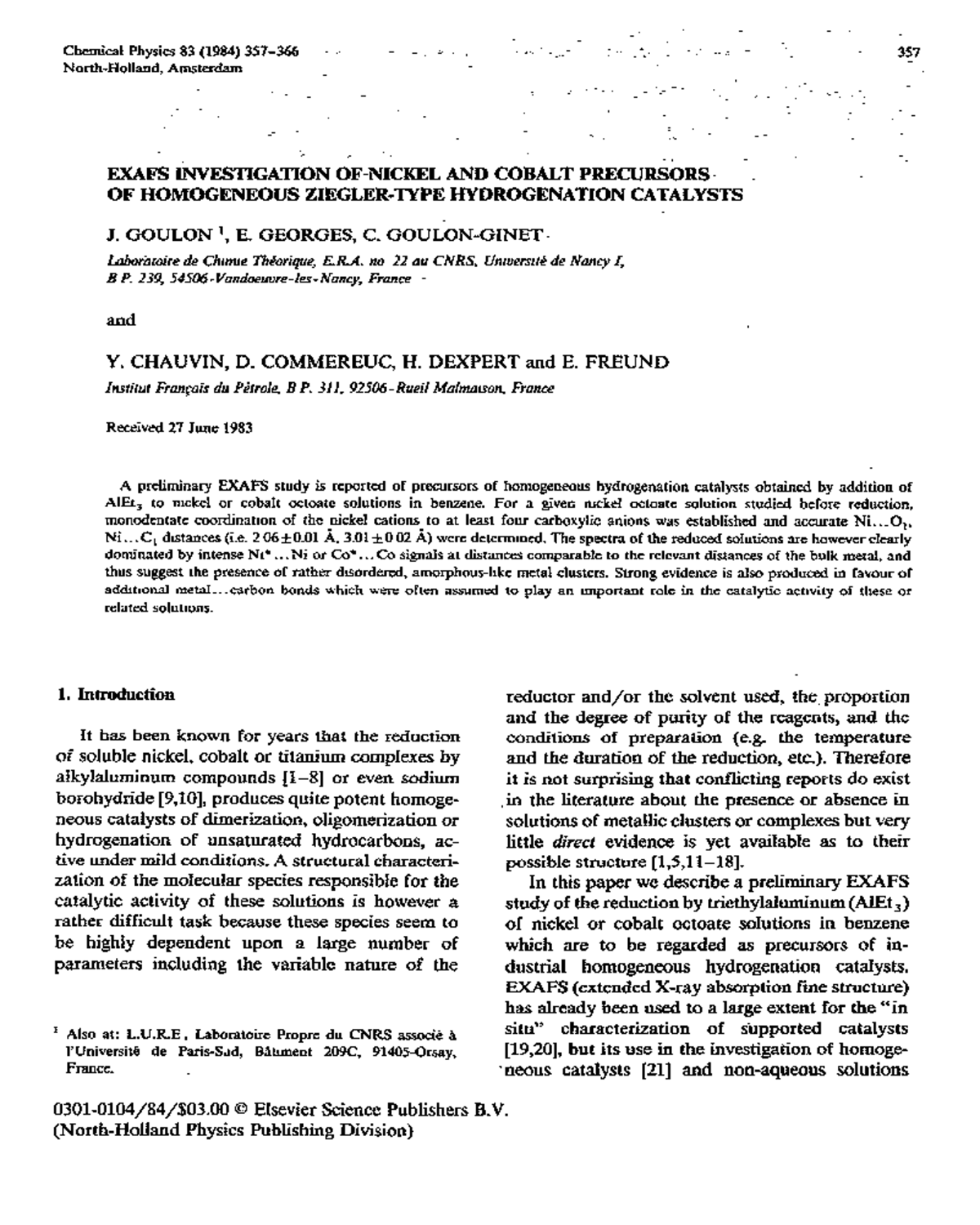 Goulon 1984 - law - ^ _ .- zyxwvuts ChemicalPhysics83(1984)357-366 ...