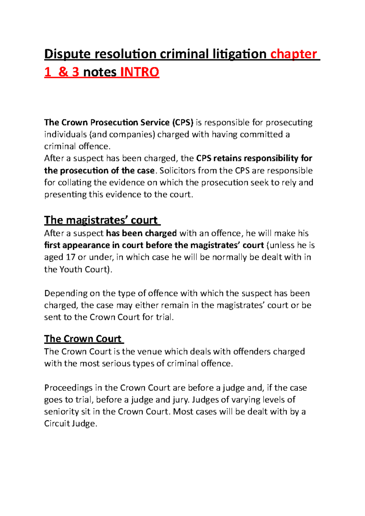 Dispute resolution criminal litigation chapter 1 notes Notes 1 ...