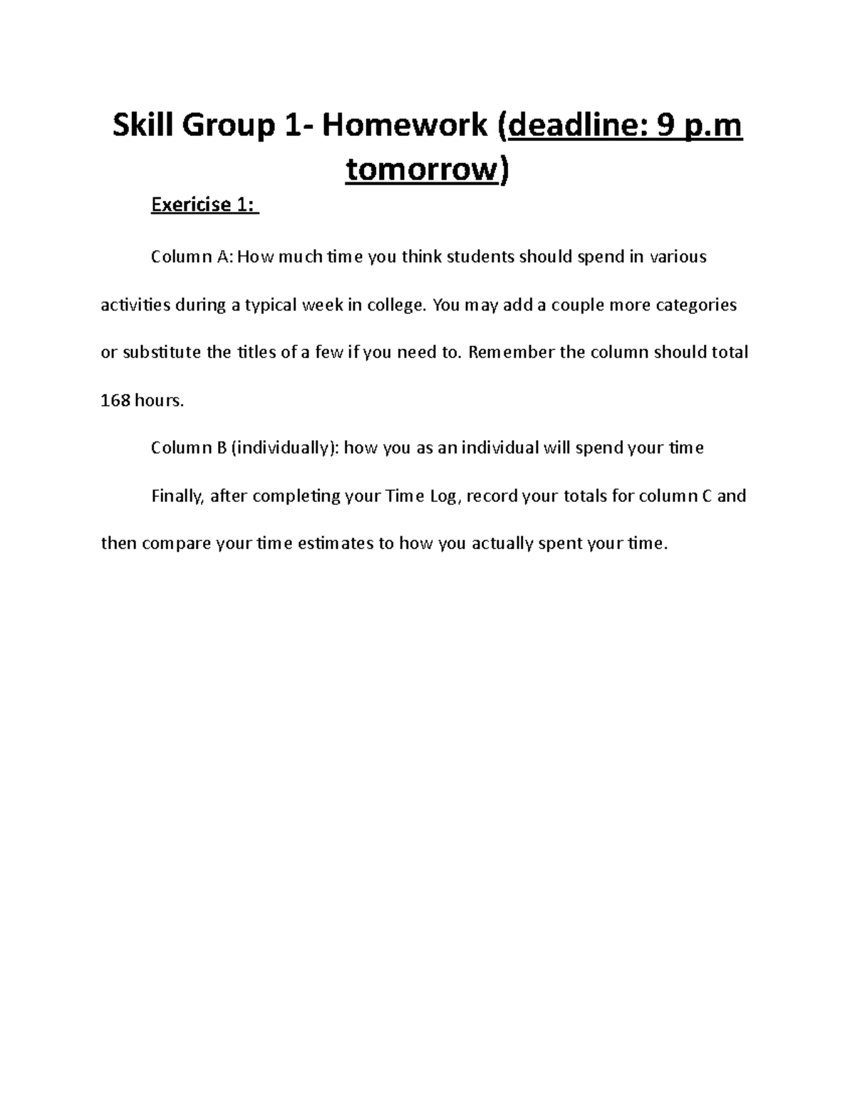 Skills No 1- homework - guide - Skill Group 1- Homework (deadline: 9 p ...