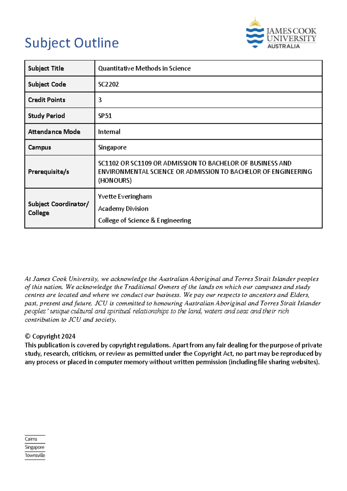 24 SC2202 SIN SP51 INT Subject Outline - Subject Outline Subject Title ...