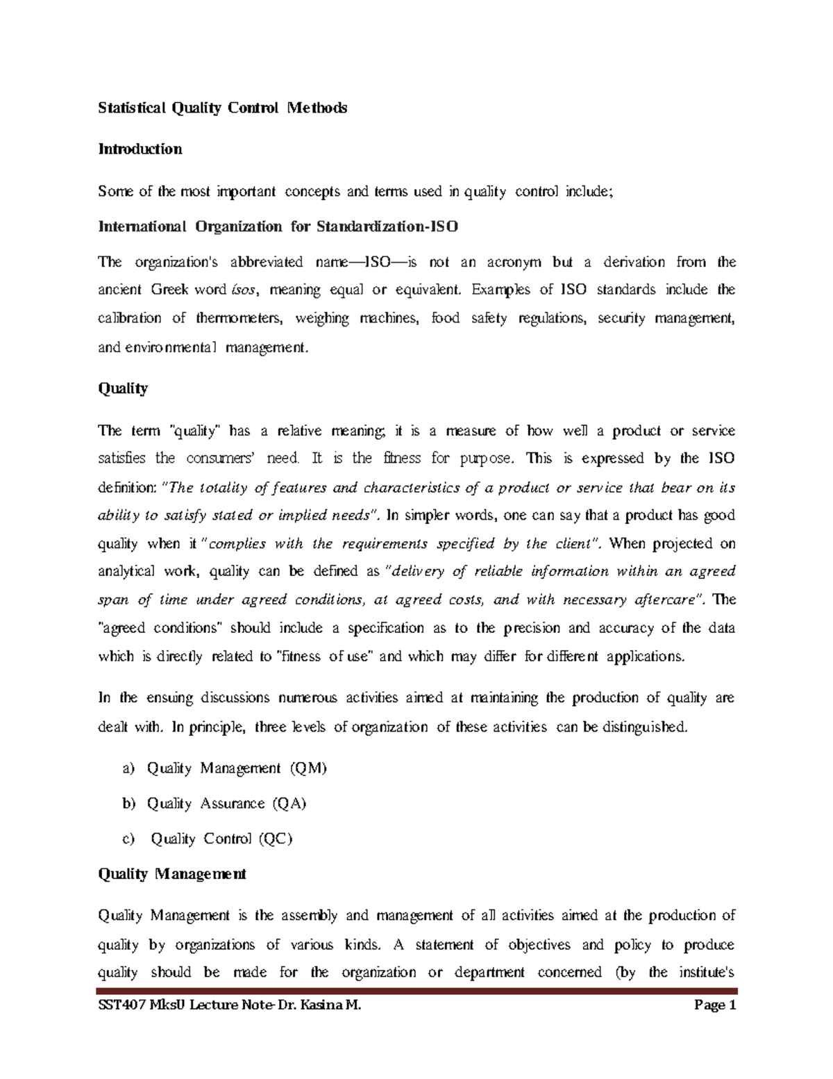 SST407 2022 221011 223614 - Statistical Quality Control Methods Introduction Some of the most ...