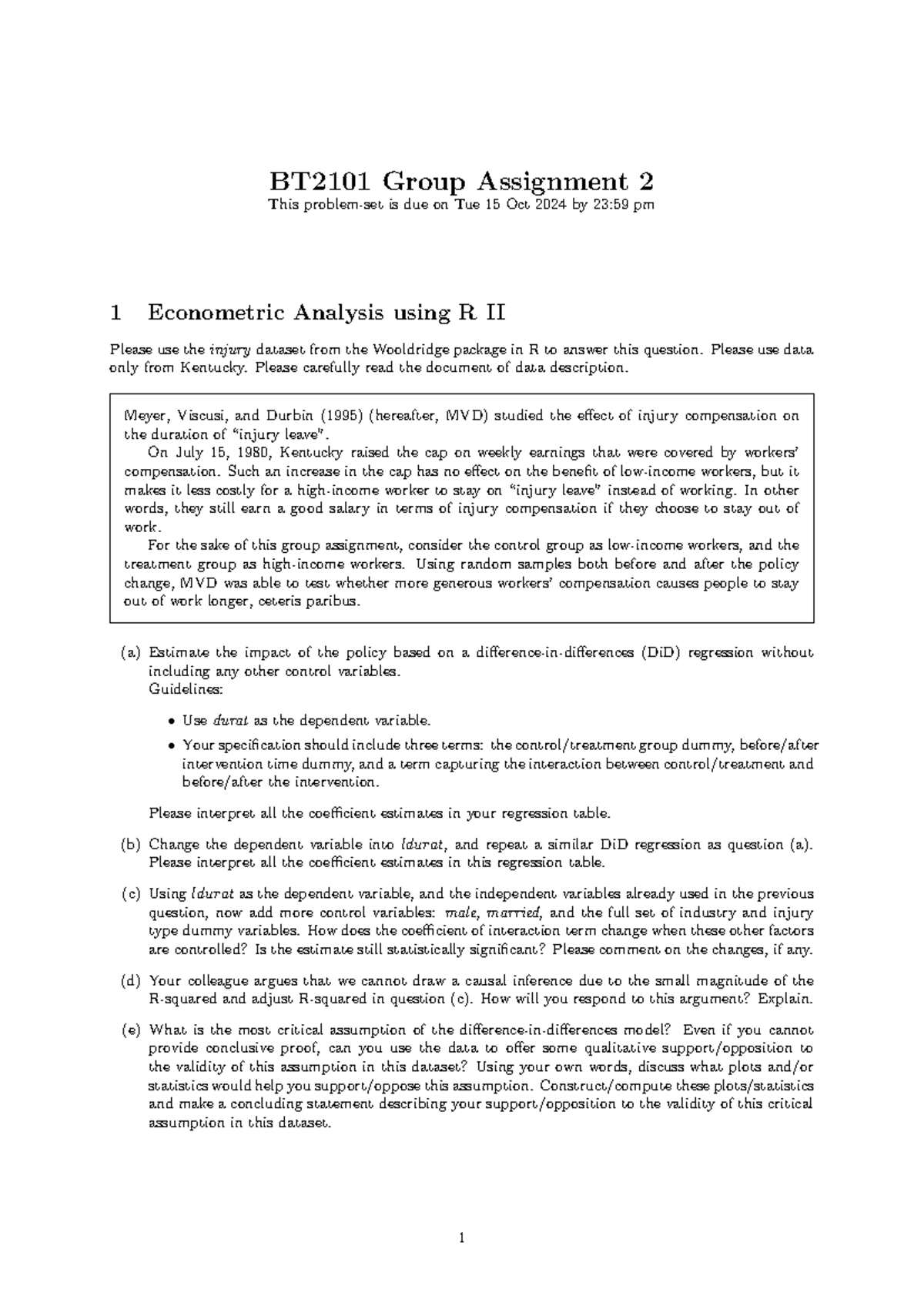 BT2101 GA2 - by prof varun - BT2101 Group Assignment 2 This problem-set is due on Tue 15 Oct ...