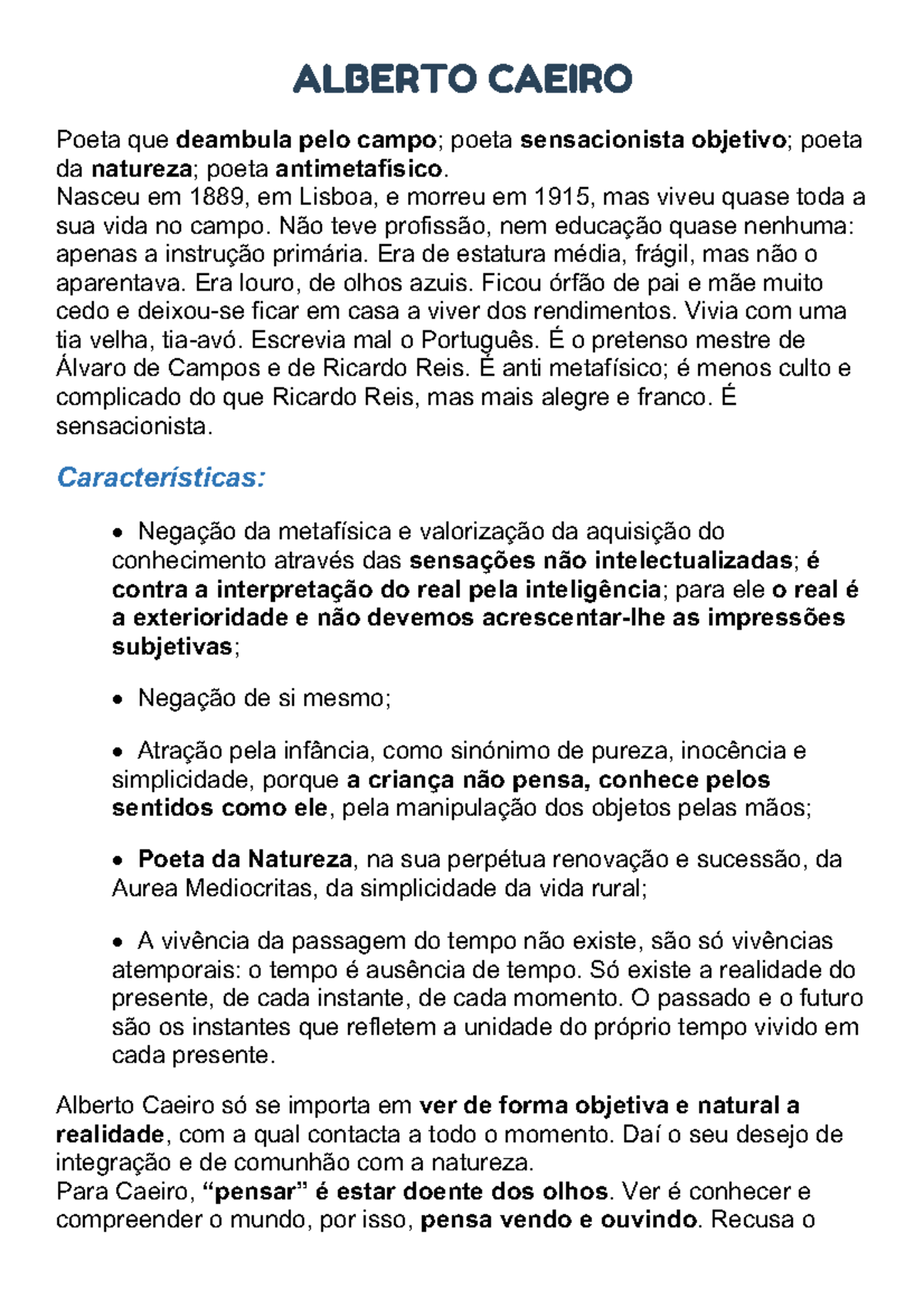 Alberto Caeiro - fernando pessoa - ALBERTO CAEIRO Poeta que deambula ...