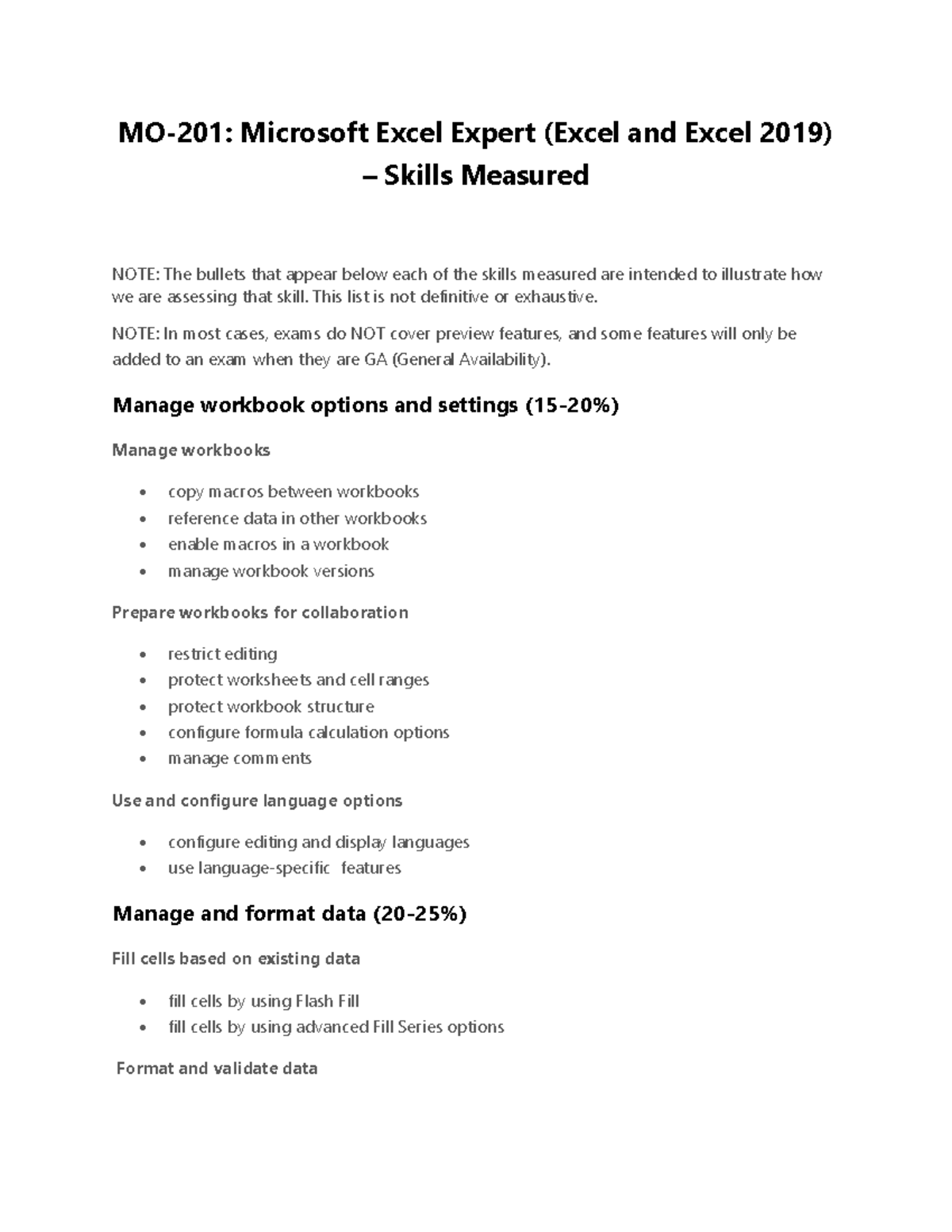 Mo 201 microsoft excel expert 2019 skills measured - MO-201: Microsoft ...