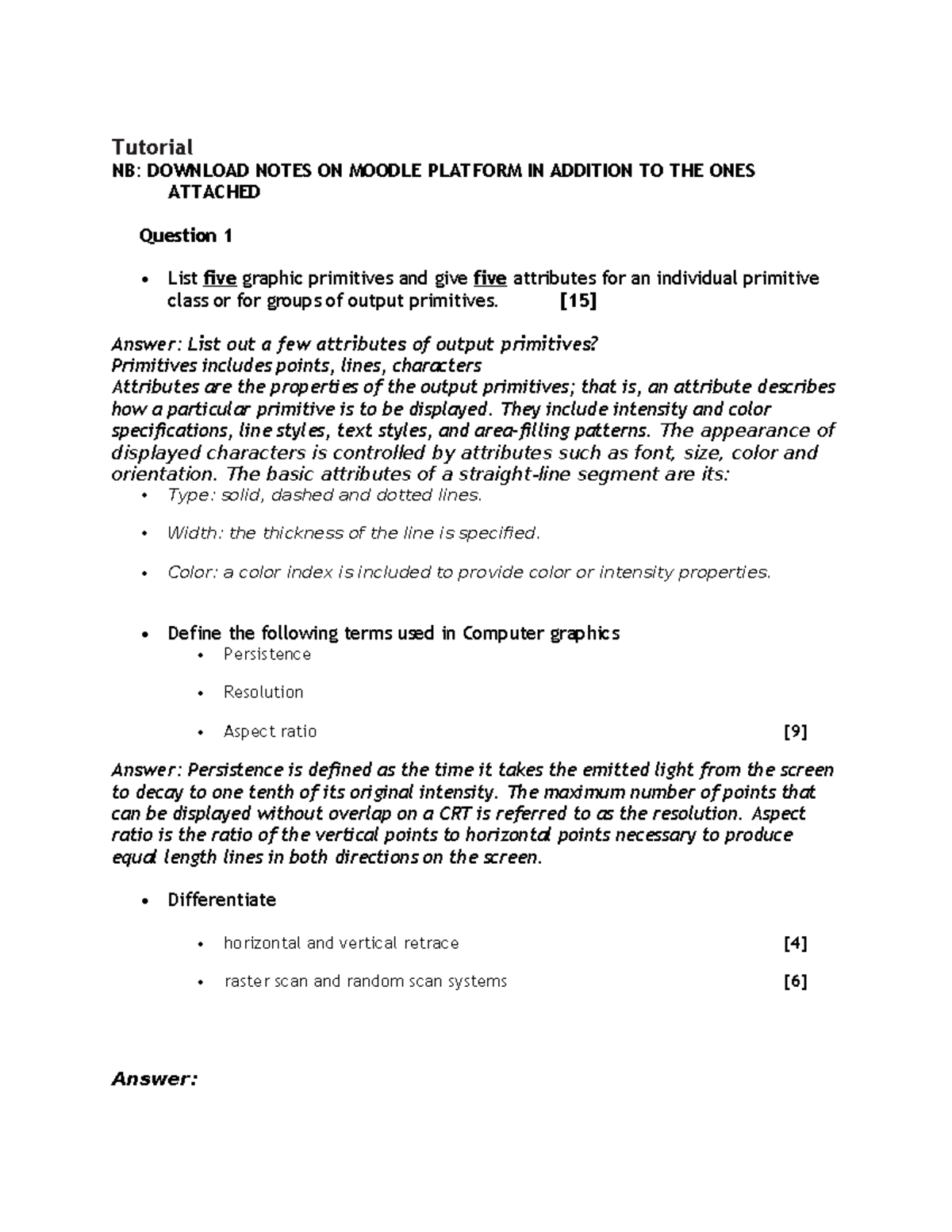 Graphics 1 - CS411 lecture notes - Tutorial NB: DOWNLOAD NOTES ON ...