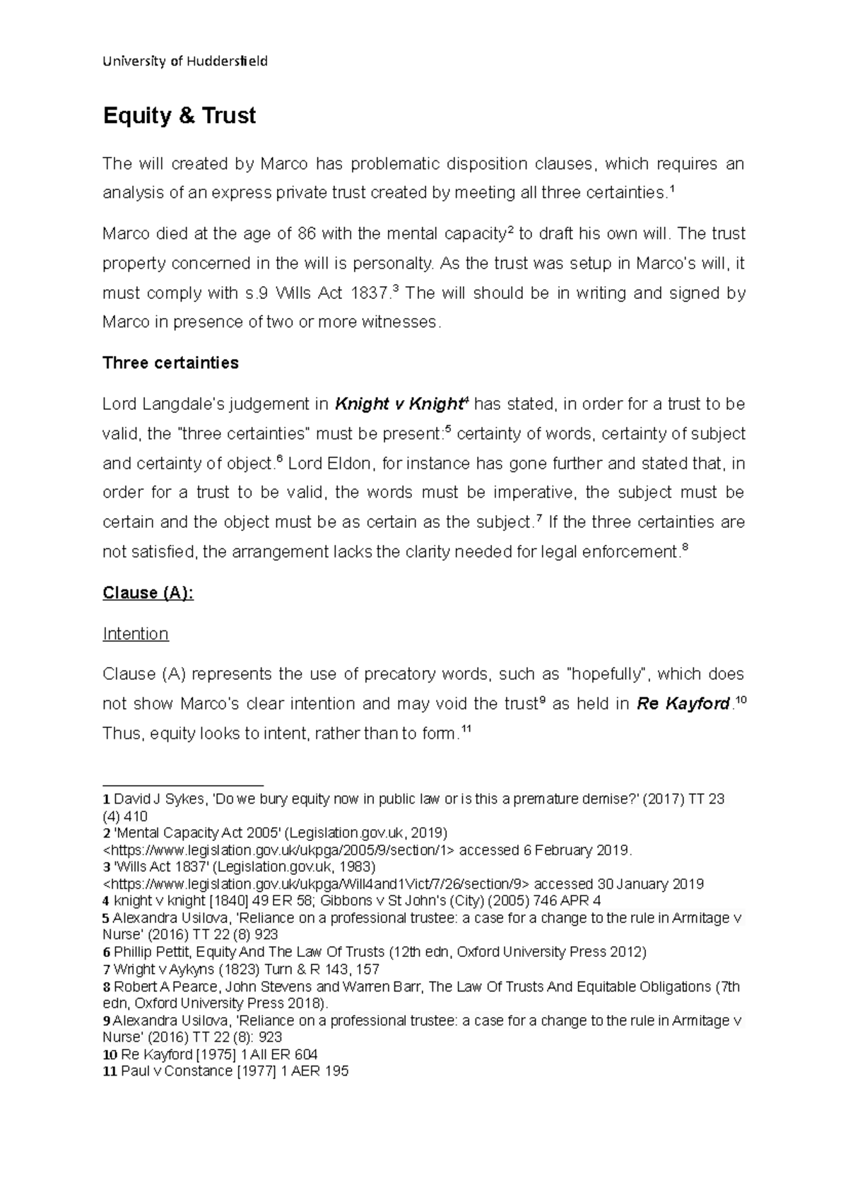 Analysis of Equity Trust in Marco's Will - Studocu