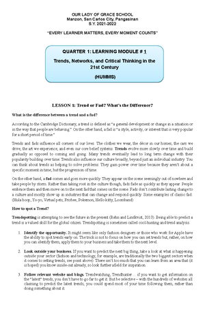 Module 1 English 7 - Lectures and Worksheet - OUR LADY OF GRACE SCHOOL ...