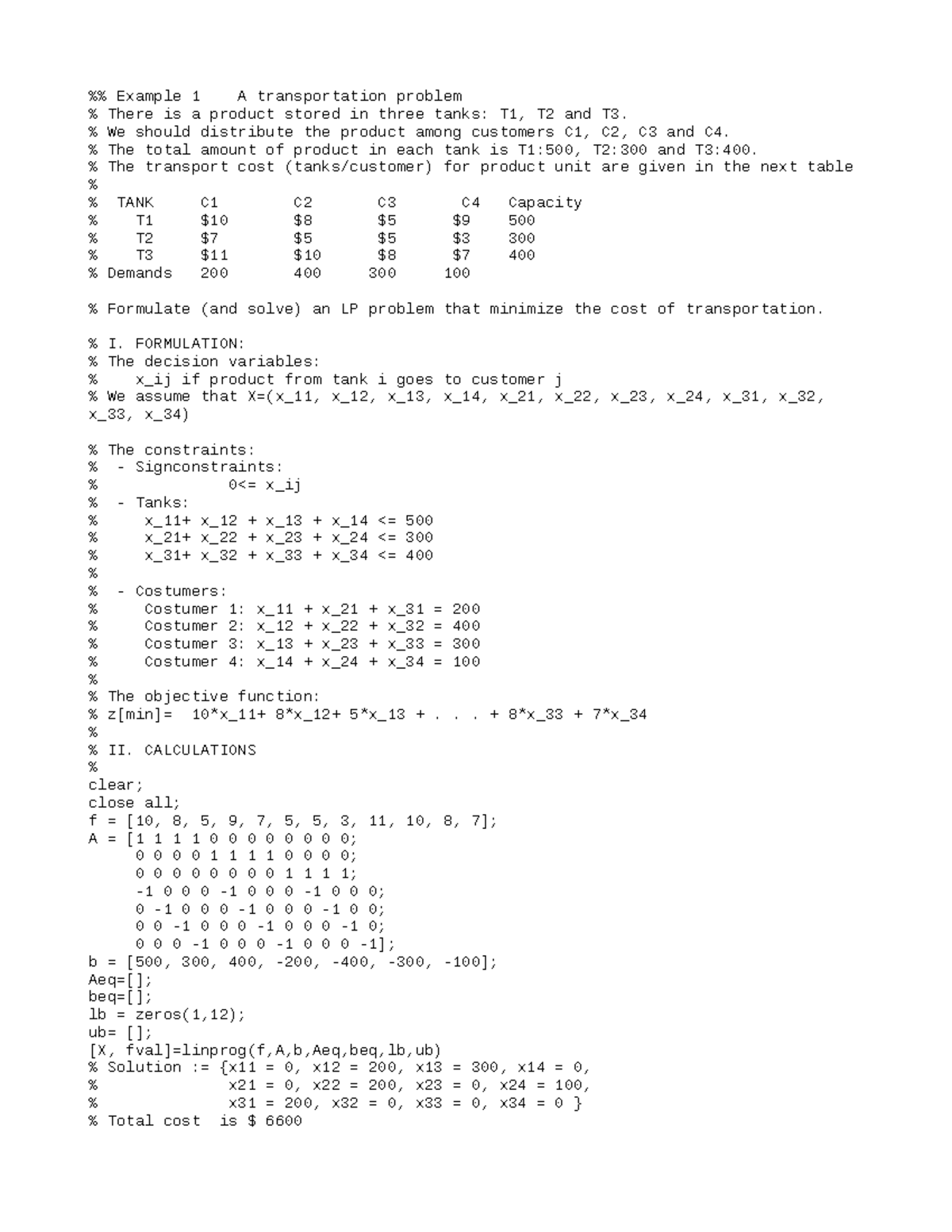 Example 1 - Código matlab para resolución de ejemplo. - %% Example 1 A ...