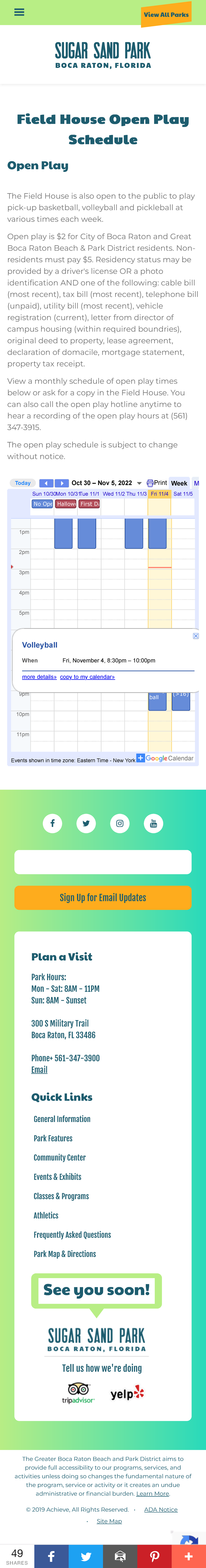 Field House Open Play Schedule Sugar Sand Park - Field House Open ...