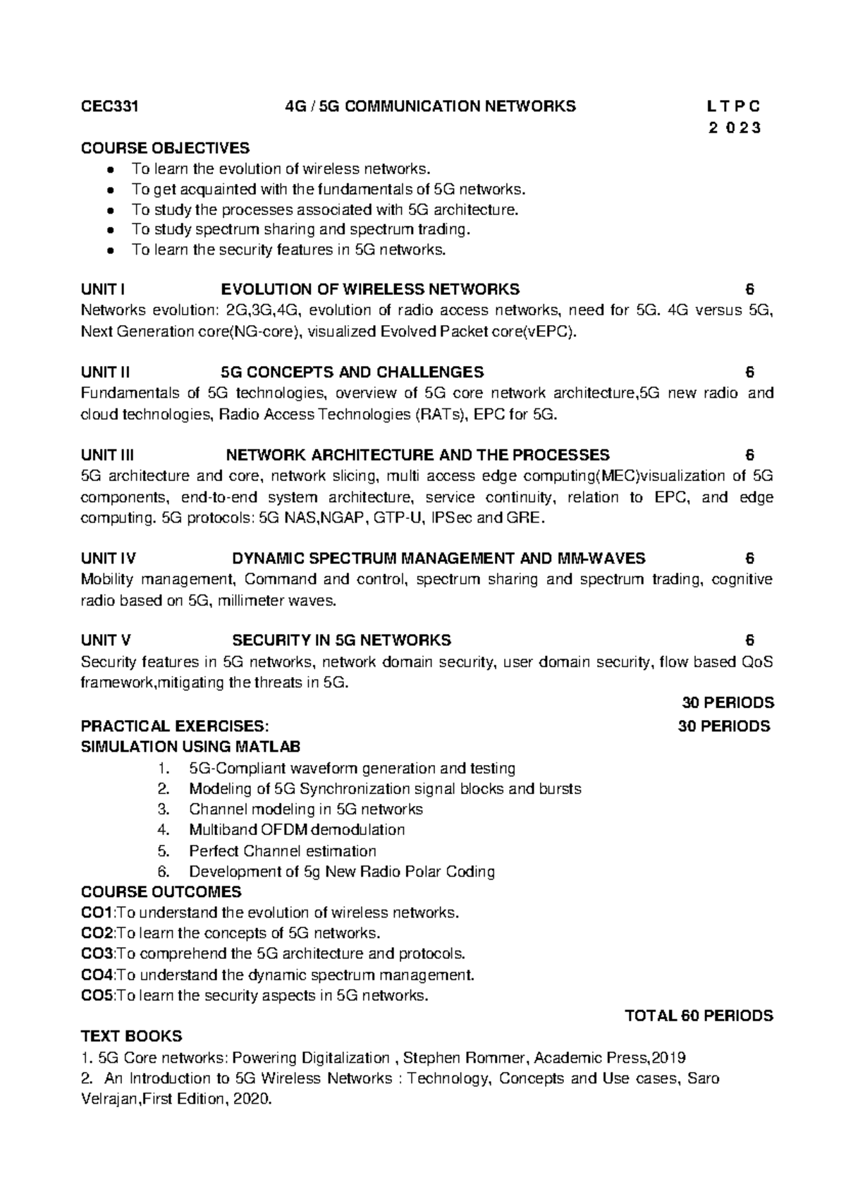 CEC331 - 4G-5G Communication Networks - CEC331 4G / 5G COMMUNICATION NETWORKS L T P C 2 0 2 3 ...