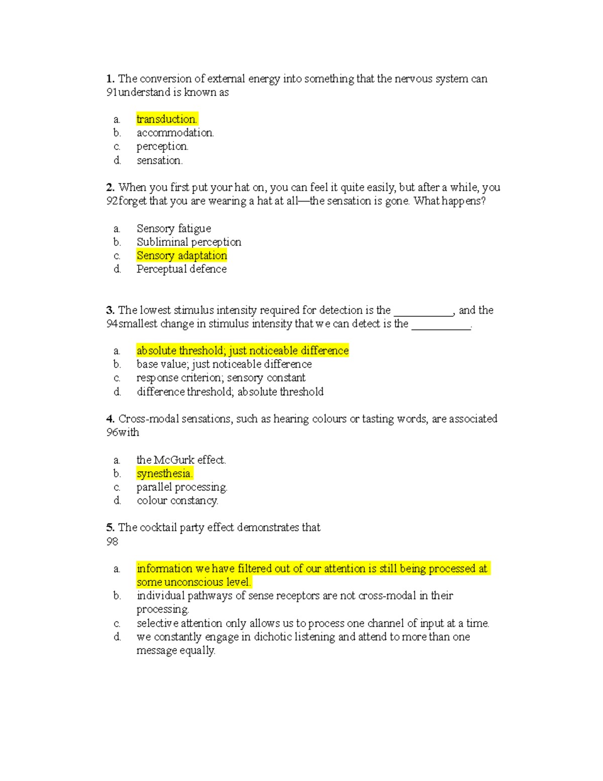 Practice sensation and perception - 1. 91 The conversion of external ...