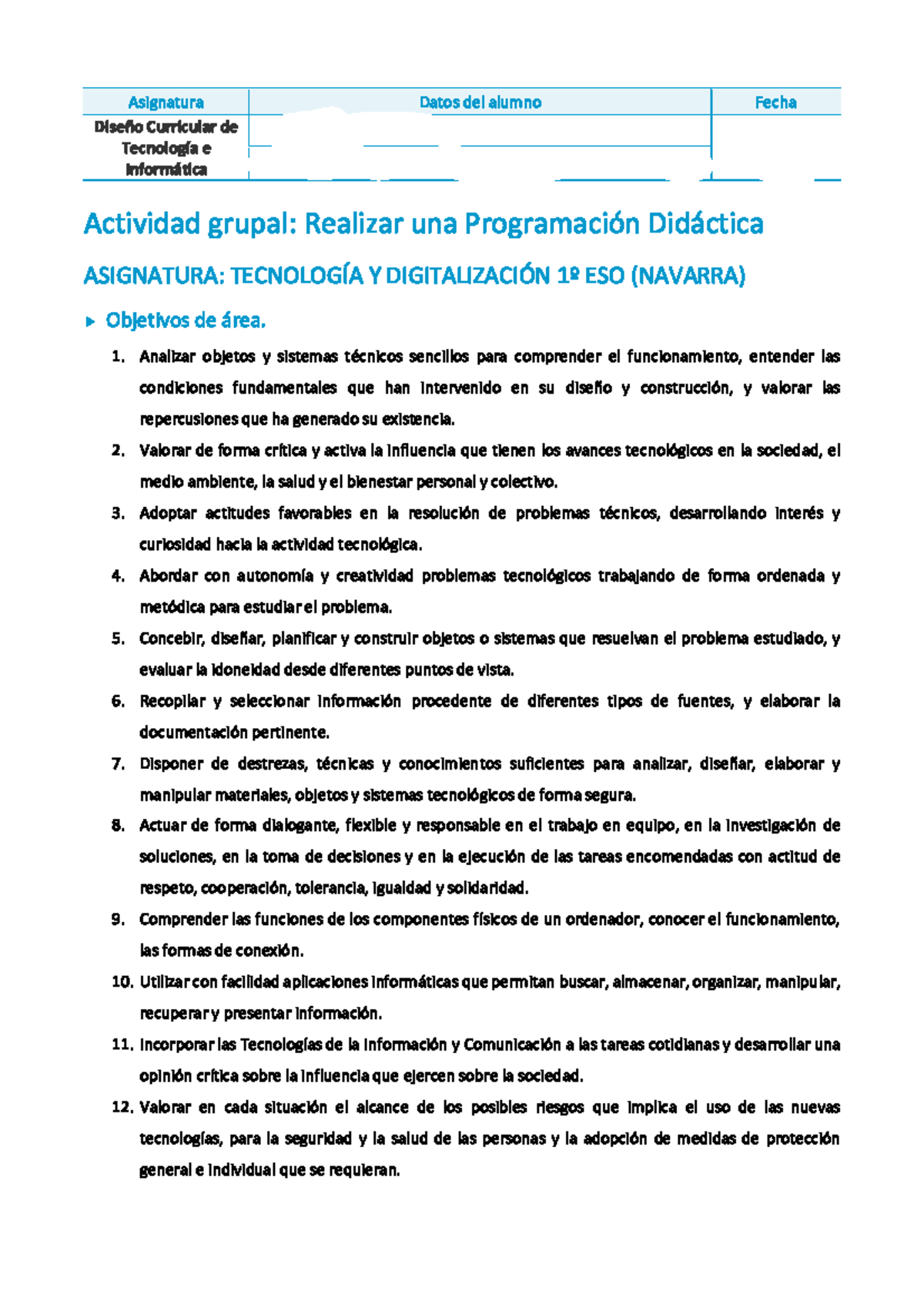 Act2. Programación didáctica - I C *! % "/. & " '(J = # )$ - Studocu