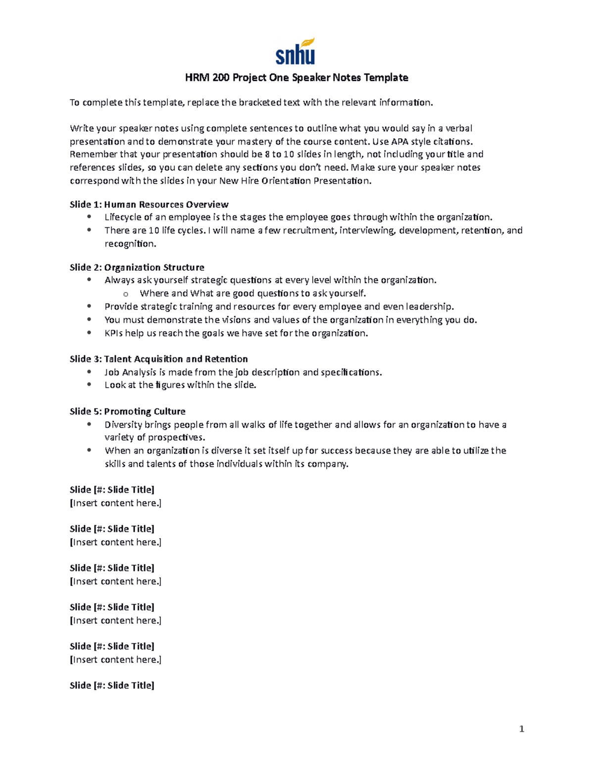 Project Speaker Notes HRM 200 Project One Speaker Notes Template To project-speaker-notes-hrm-200-project-one-speaker-notes-template-to