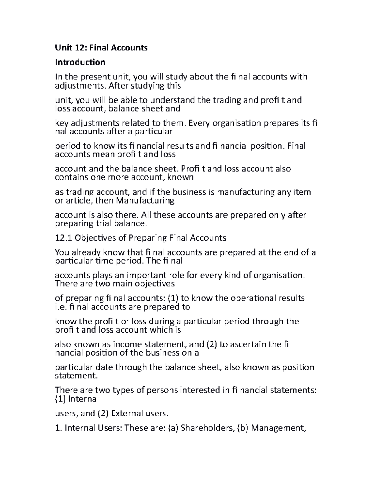 Unit 12 Final Accounts notes - Unit 12: Final Accounts Introduction In ...