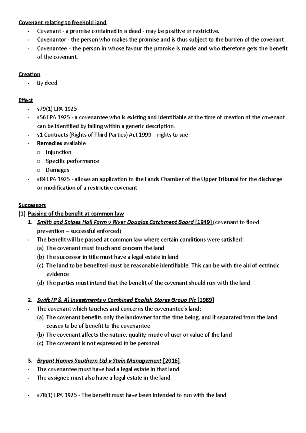 Covenant relating to freehold land - Covenantor - the person who makes ...