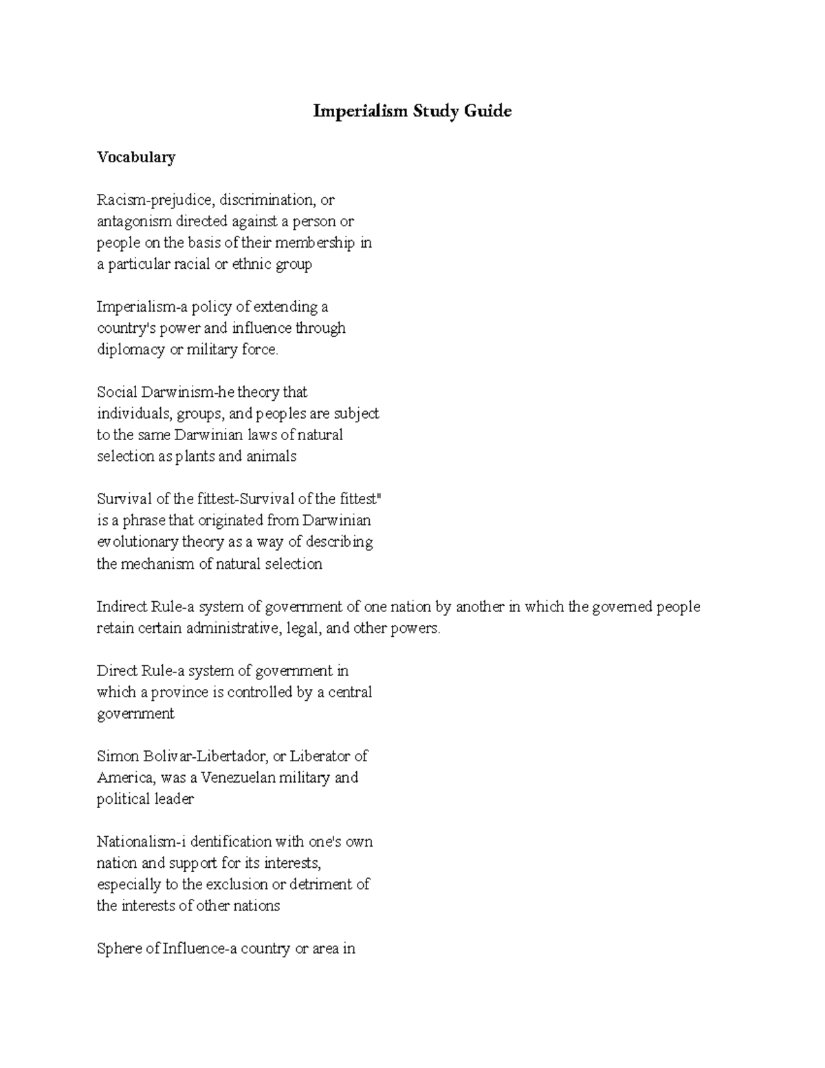 Anderson Mitchell - Imperialism Study Guide - Imperialism Study Guide ...