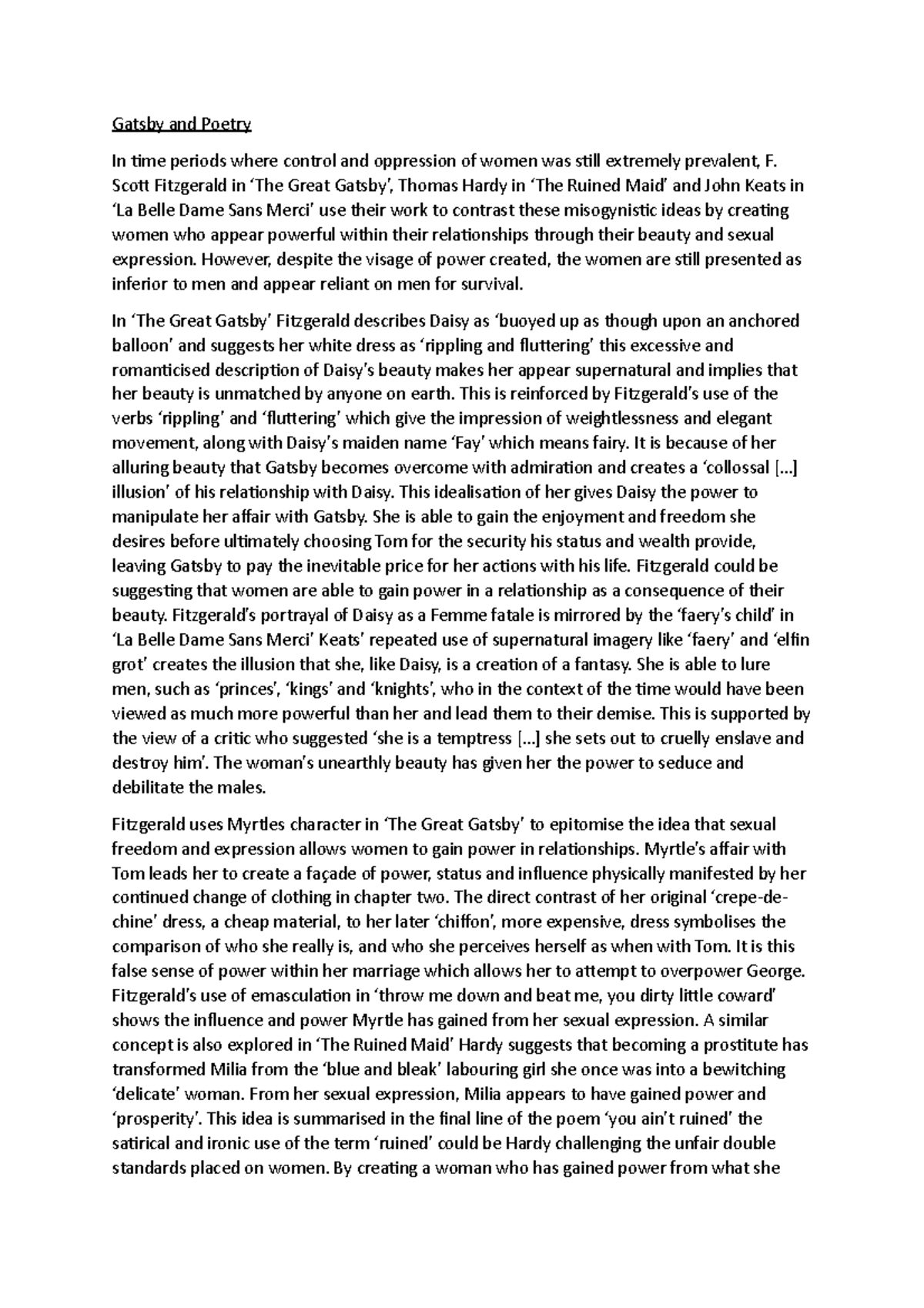 The Great Gatsby and Poetry - Gatsby and Poetry In time periods where ...