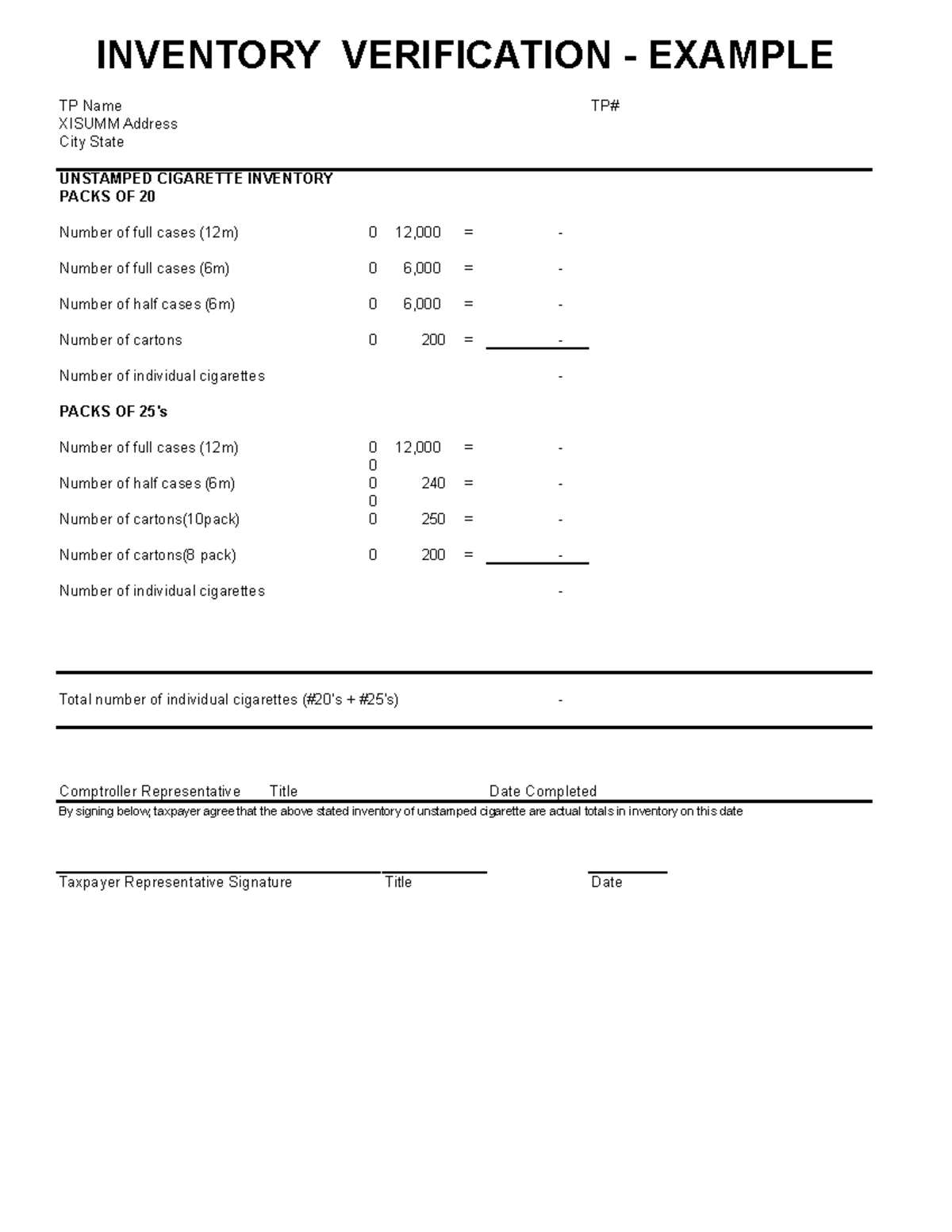 Inventory - 1235 - x x x x x x x x INVENTORY VERIFICATION - EXAMPLE TP ...