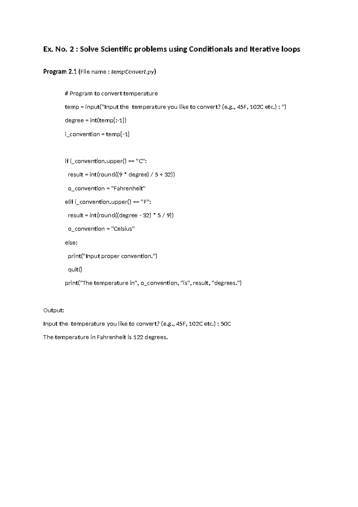 Ex2 Python Lab Programs Ex No 2 Solve Scientific Problems Using Conditionals And