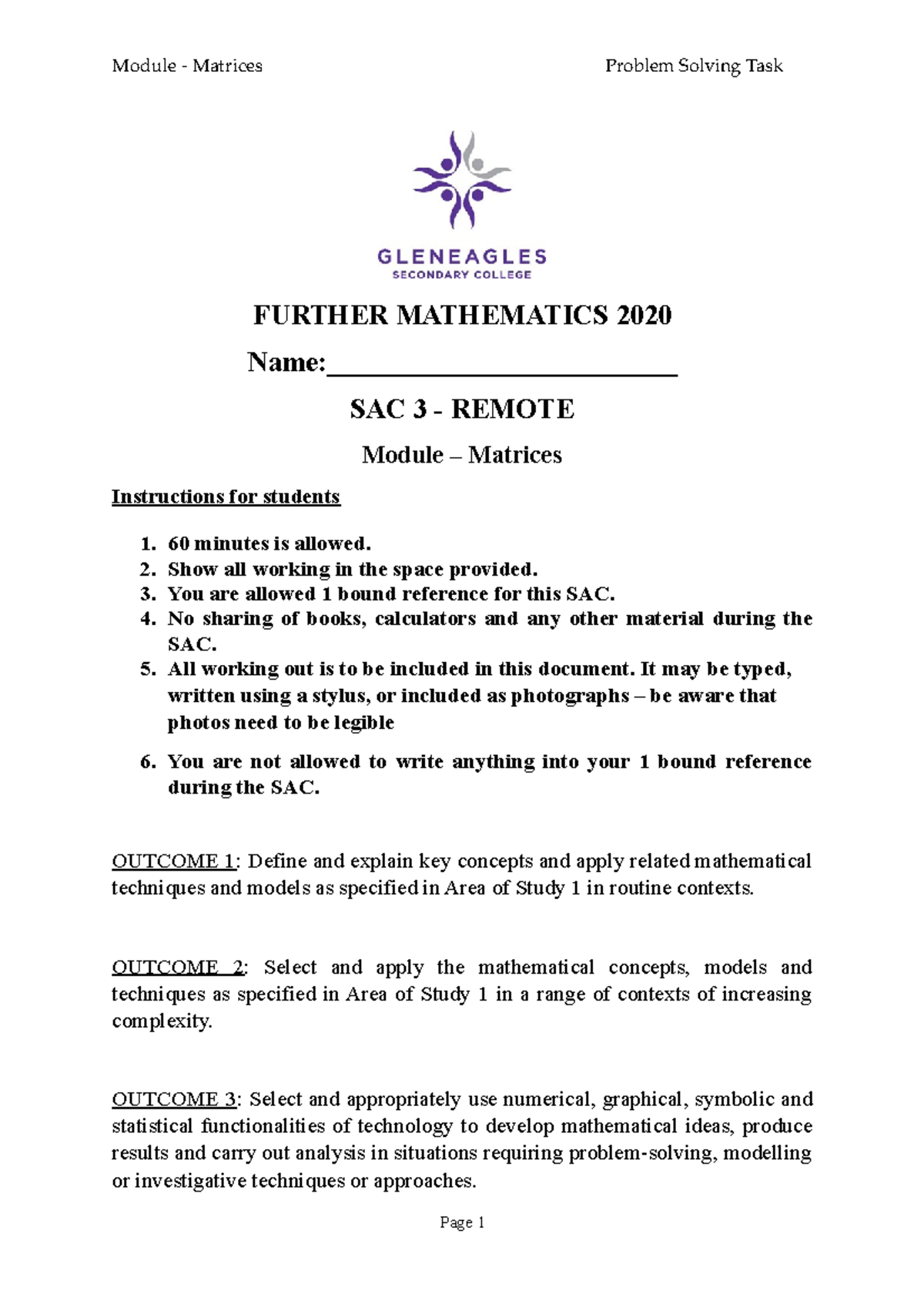 Matrices Practice SAC 2021 Online Solutions - ####### FURTHER ...