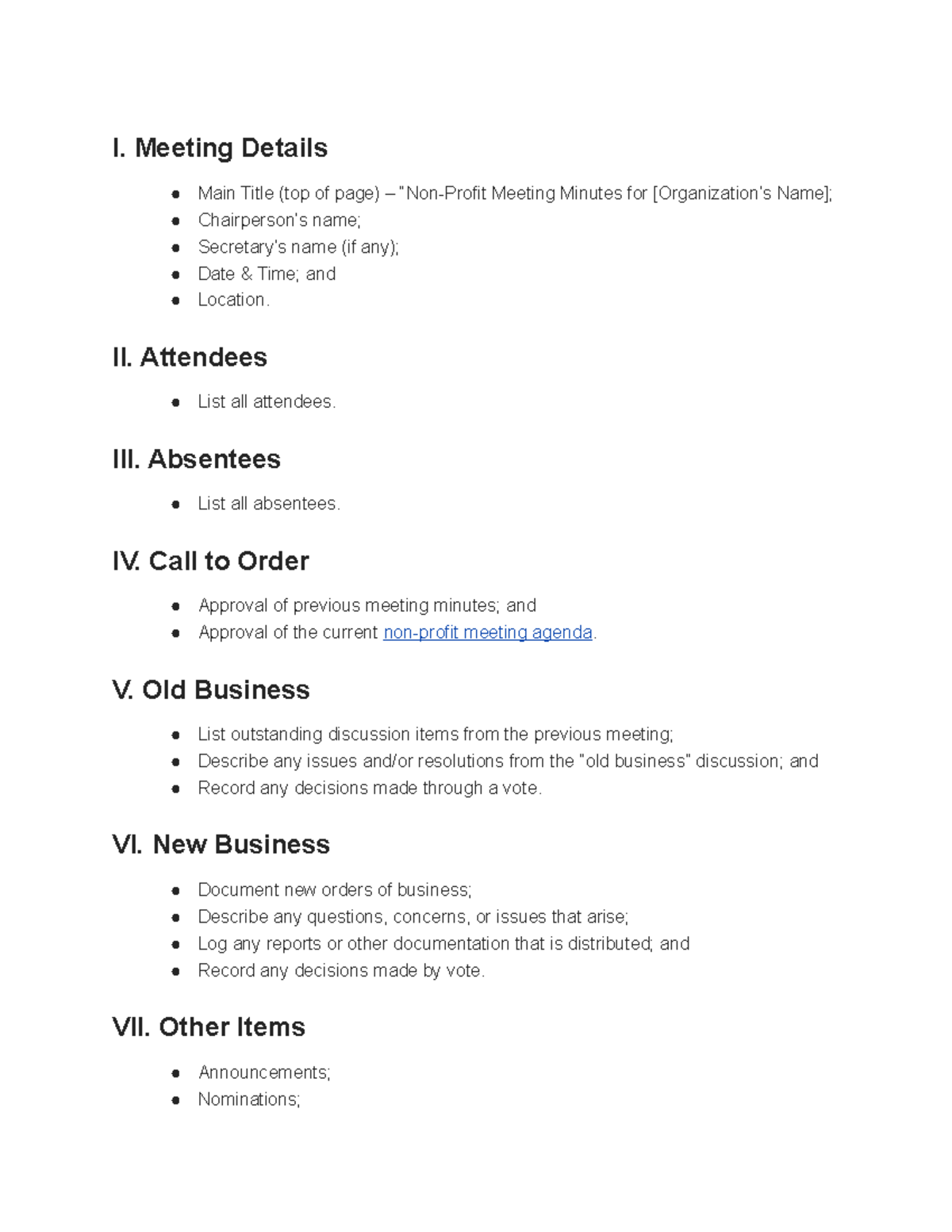 Minutes of the Meeting Template - I. Meeting Details Main Title (top of ...