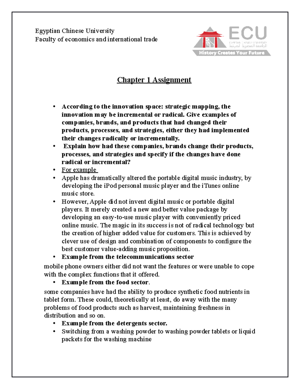 Chapter 1 Assignment stratigic management assignment - Egyptian Chinese University Faculty of ...