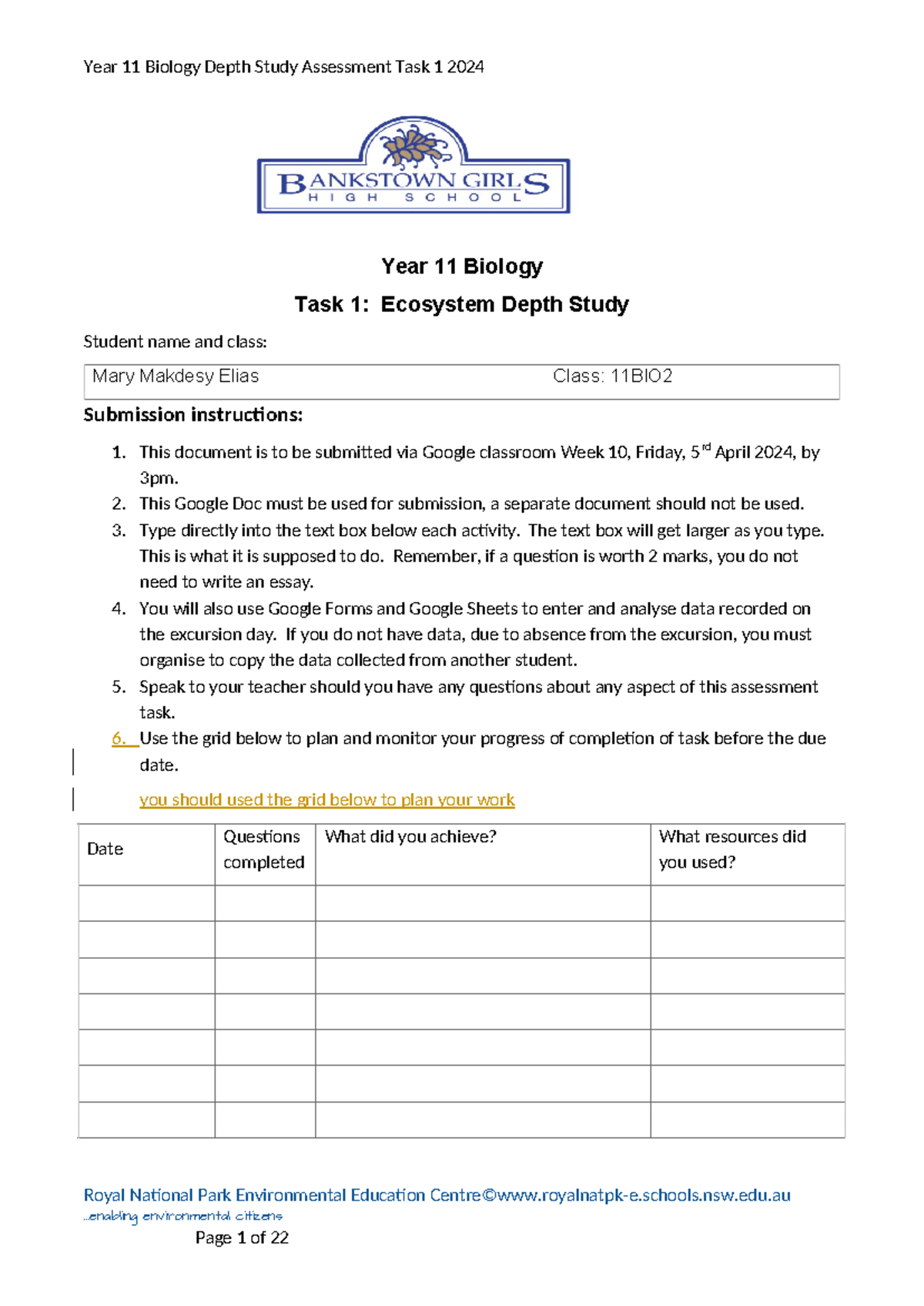 Mary Makdesy Elias - Task 1 - Year 11 Biology 2024 - Ecosystem Depth ...