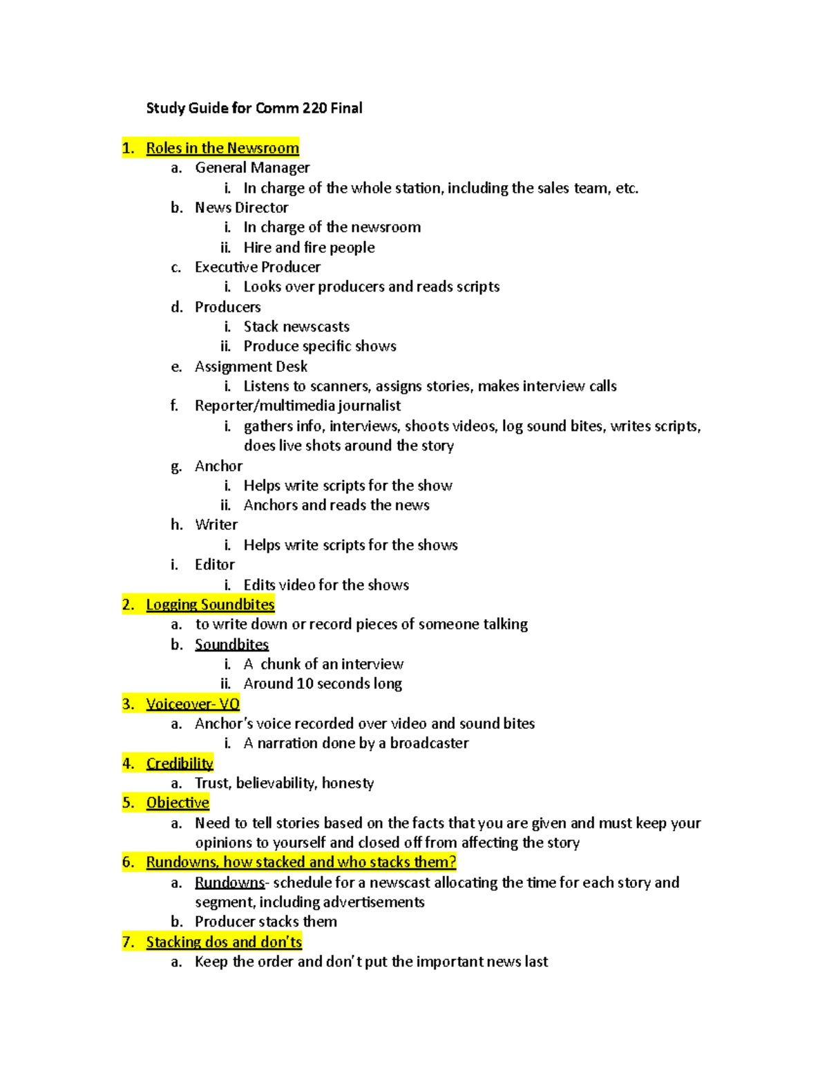 Introduction to Media Writing Final Study Guide - Study Guide for Comm ...