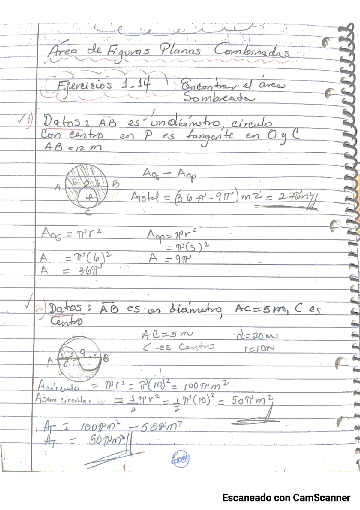 Área de Figuras Planas Combinadas - = Ti((10)2 = 100TN m2 Asemi ...