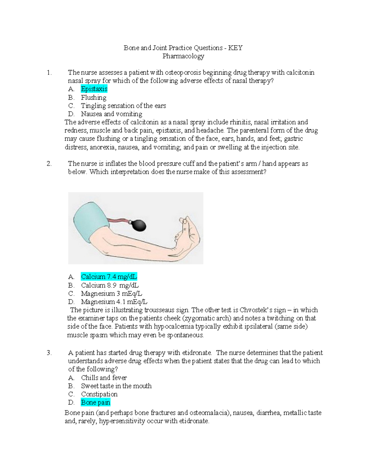 N321 Bone Practice Questions 2023 KEY - Bone and Joint Practice ...