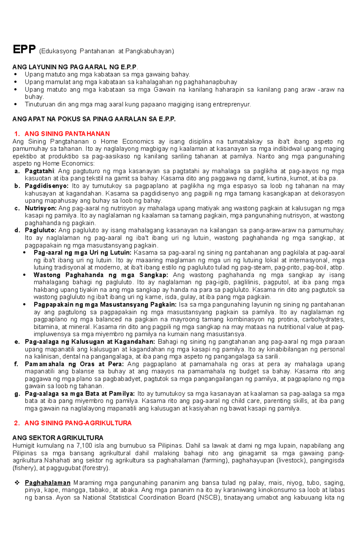 EPP - EPP - EPP (Edukasyong Pantahanan at Pangkabuhayan) ANG LAYUNIN NG PAG AARAL NG E.P. Upang ...