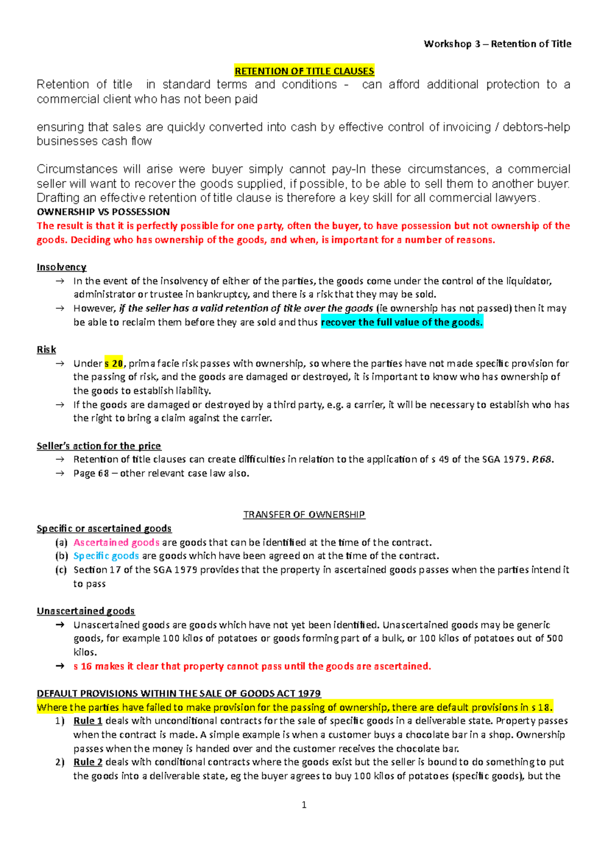 CML - WS 3 - Retention of Title - RETENTION OF TITLE CLAUSES Retention ...