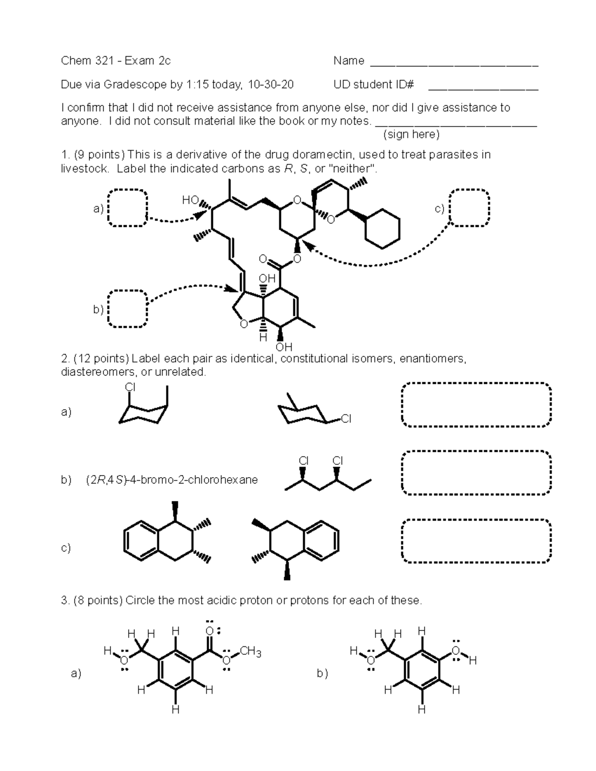 Chem 321 2020 fall exam 2c - Due via Gradescope by 1:15 today, 10-30 ...