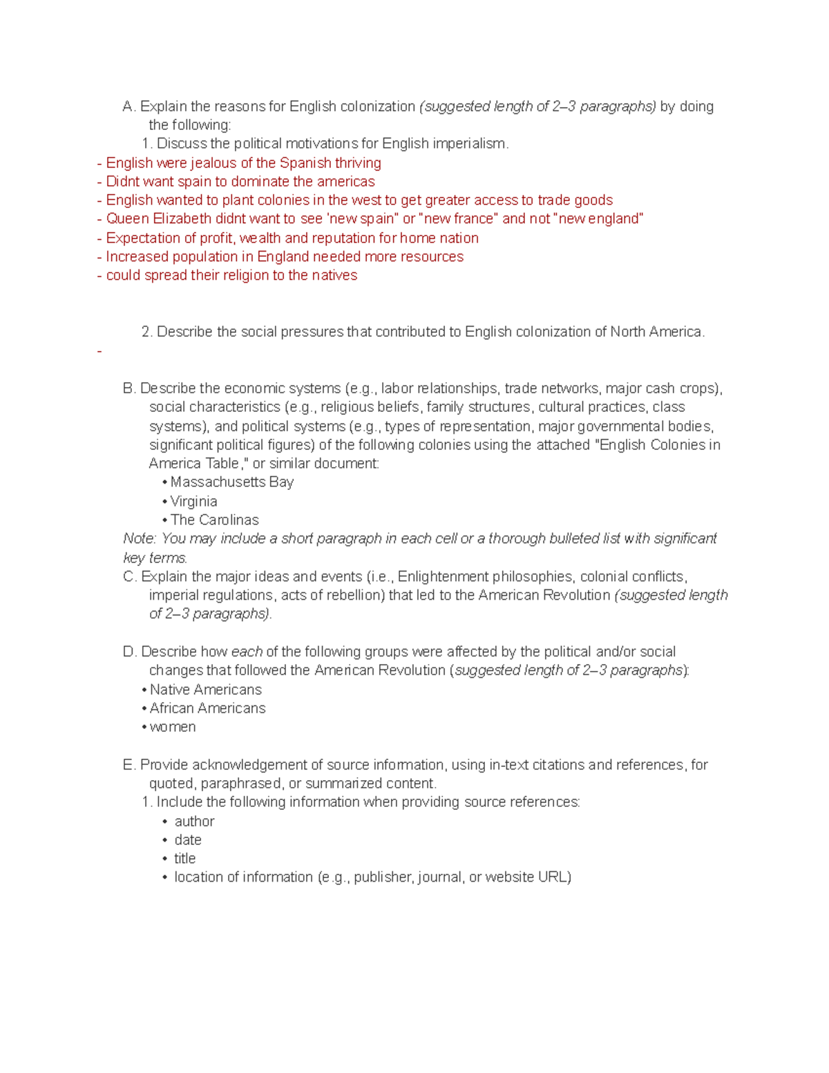 BVM2 - Task 1 History Outline - A. Explain the reasons for English ...