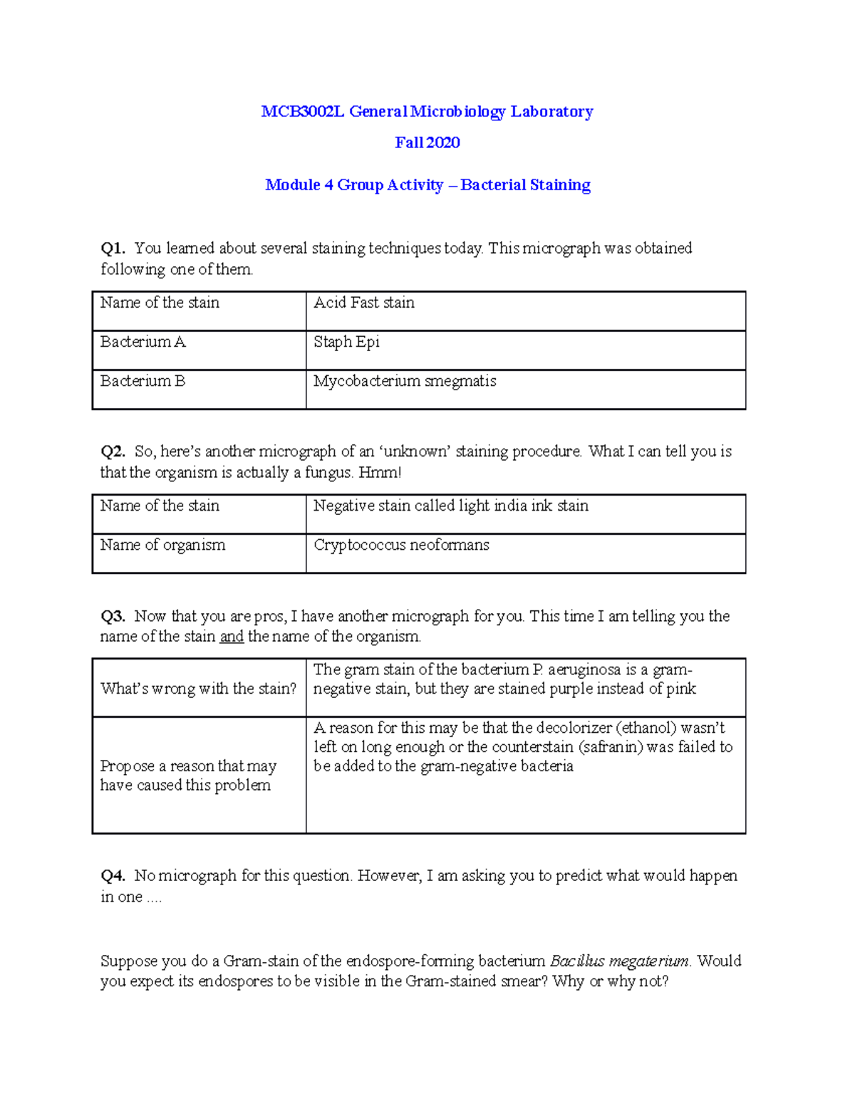Group Activity Module 4 - MCB3002L General Microbiology Laboratory Fall ...