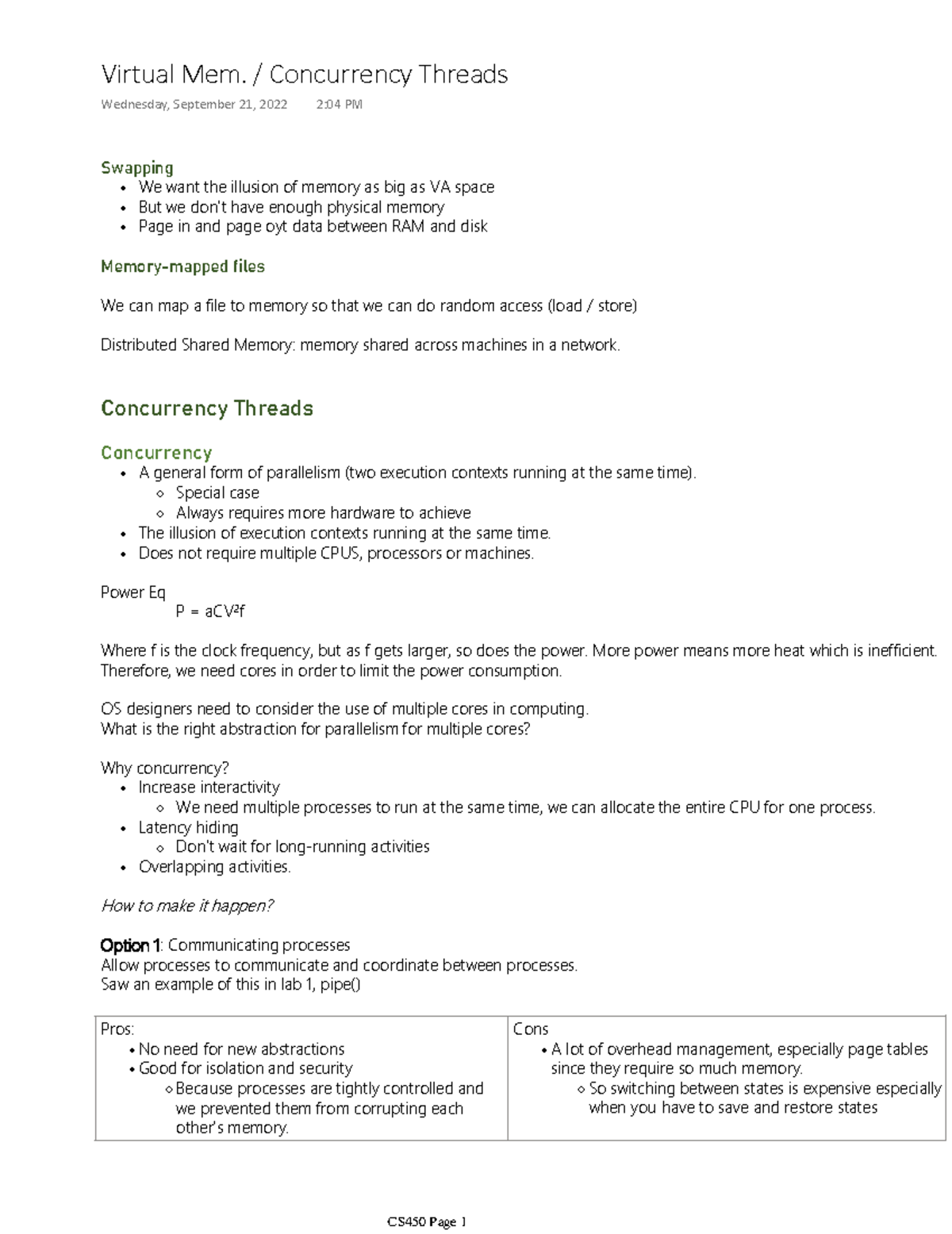 Virtual Mem. Concurrency Threads - Swapping We want the illusion of ...