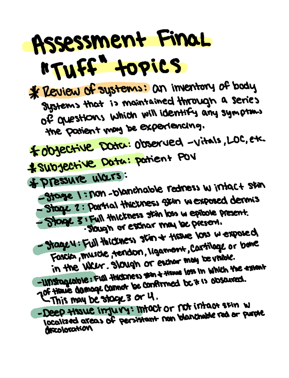 Assessment tough stuff - Assessment Final Tuff topics Review of systems ...
