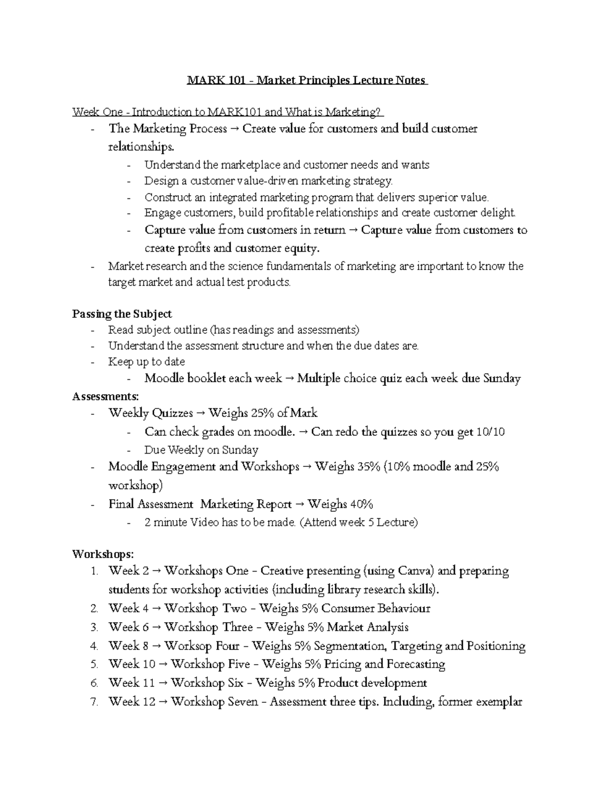 MARK 101 - Lecture Notes - MARK 101 - Market Principles Lecture Notes ...